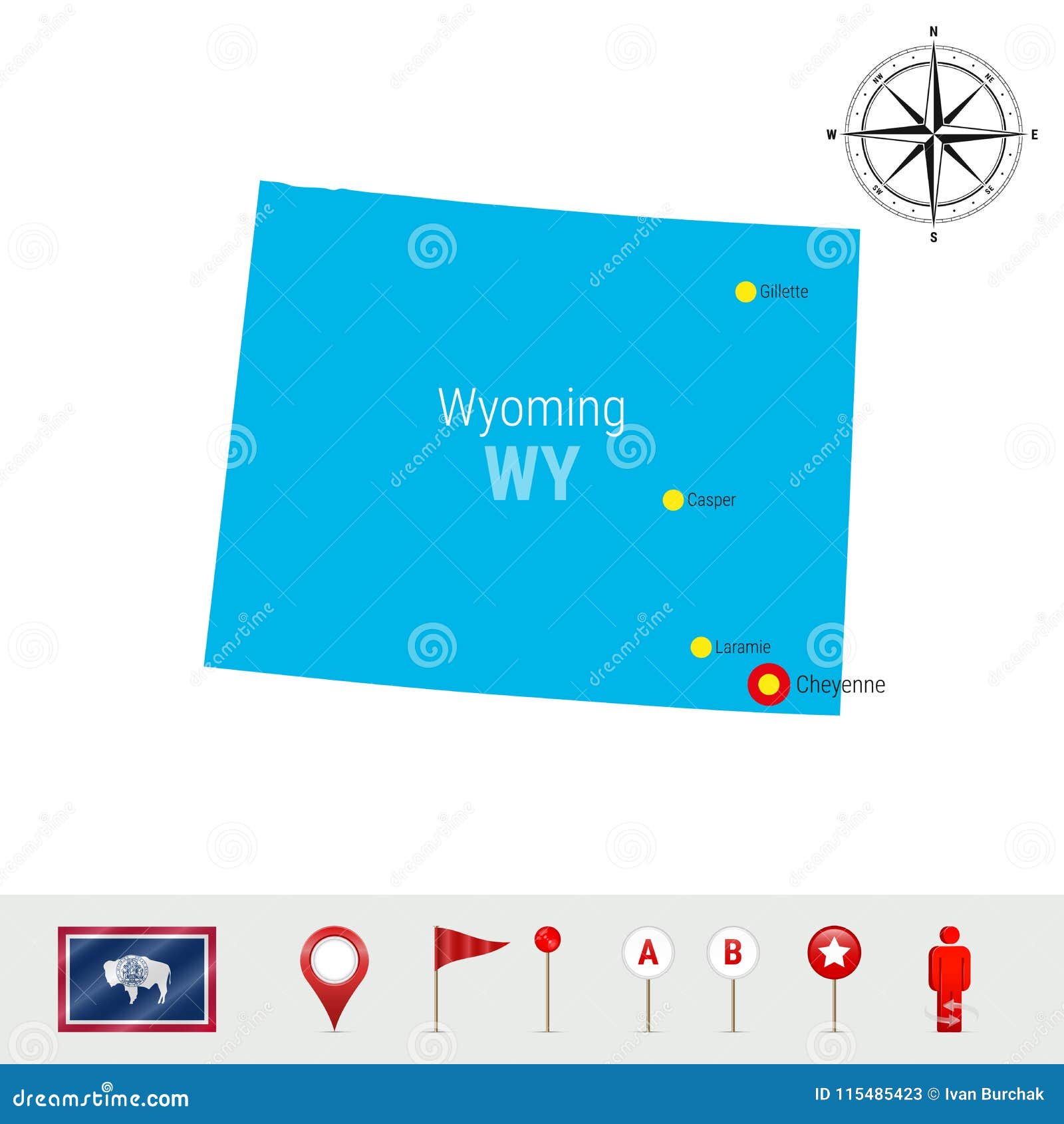 Wyoming Vector Map Isolated on White Background. High Detailed ...