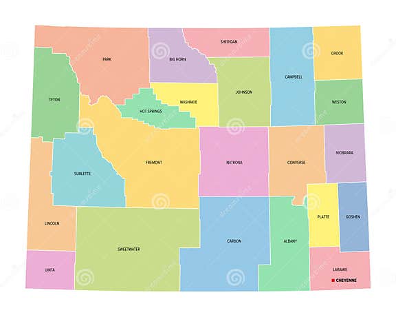Wyoming, U.S. State, Subdivided into 23 Counties, Multi Colored Map ...