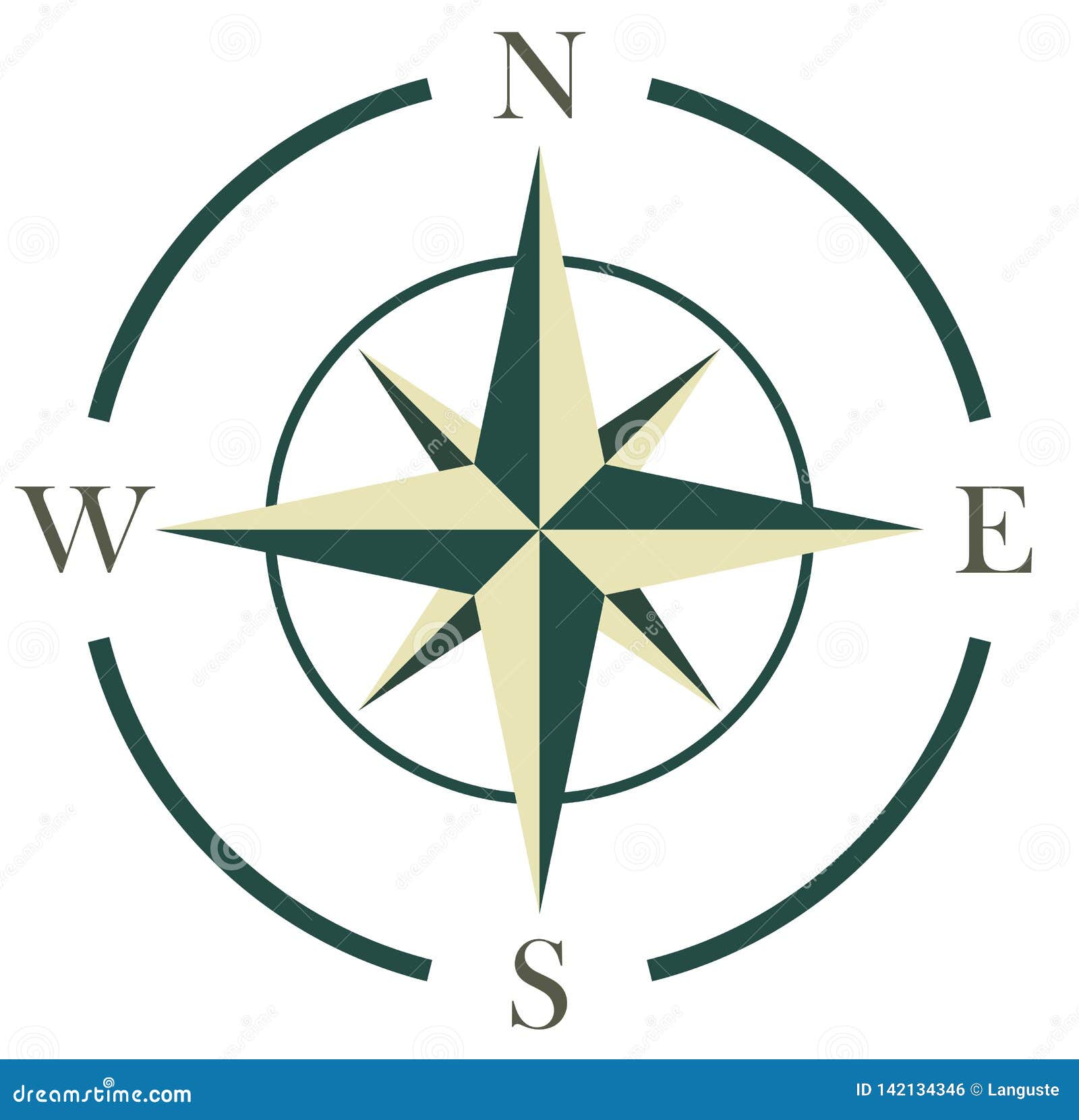 Green Colored Simple Compass Rose Symbol for Marine or Nautical ...