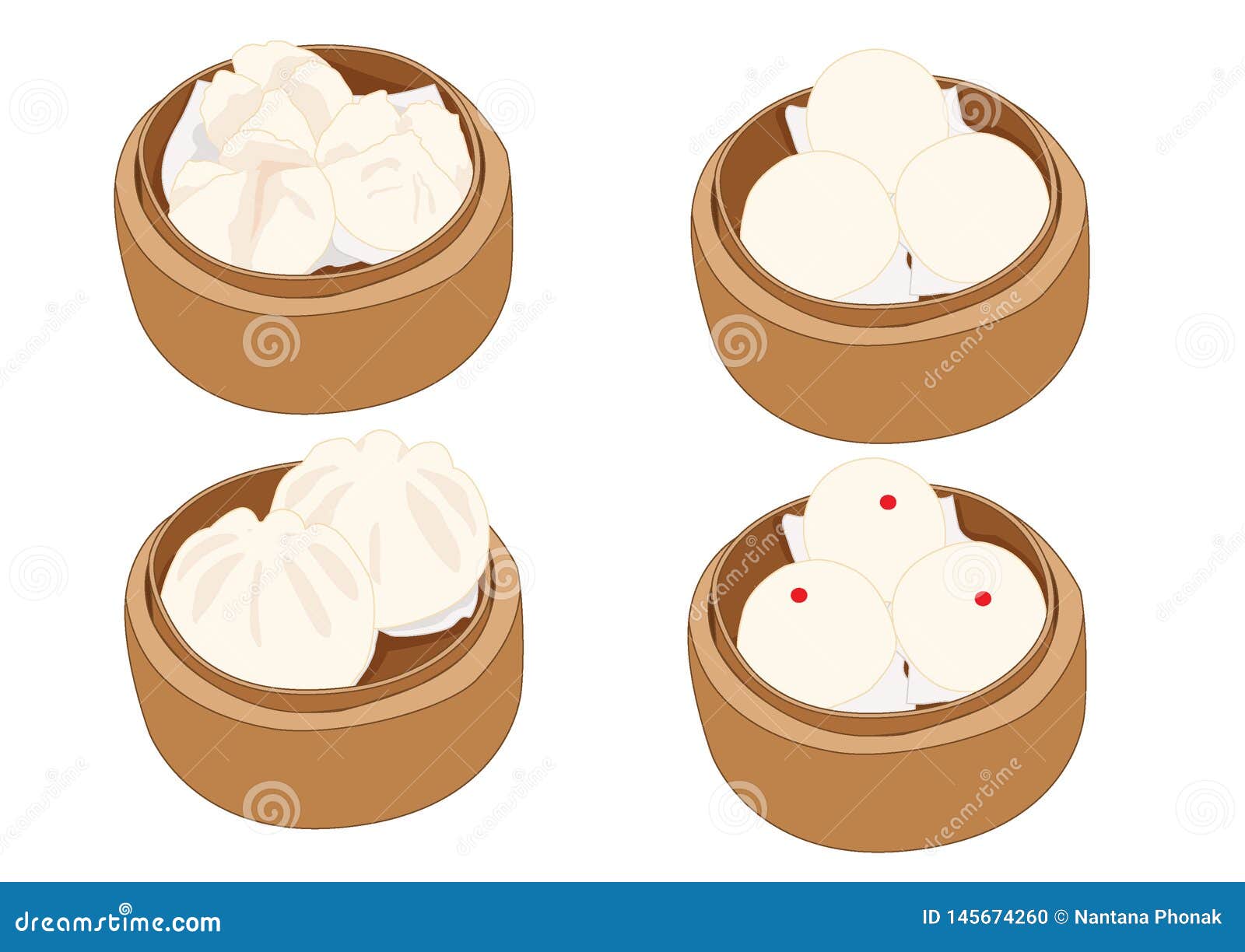 Steamed Stuff Bun,dim Sum And Chinese Cuisine Cartoon Vector ...