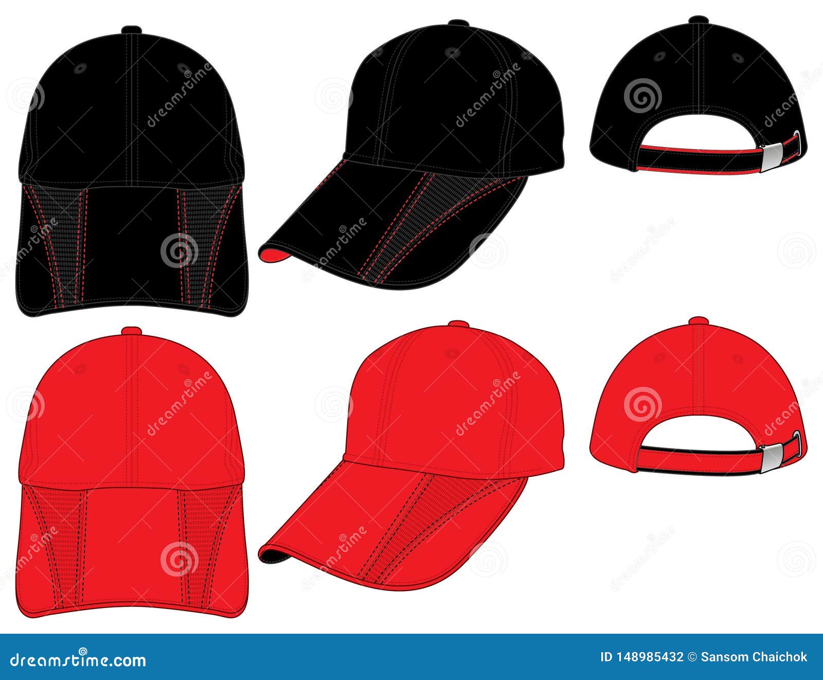 Black and Red Baseball Cap Design Vector Stock Vector - Illustration of ...