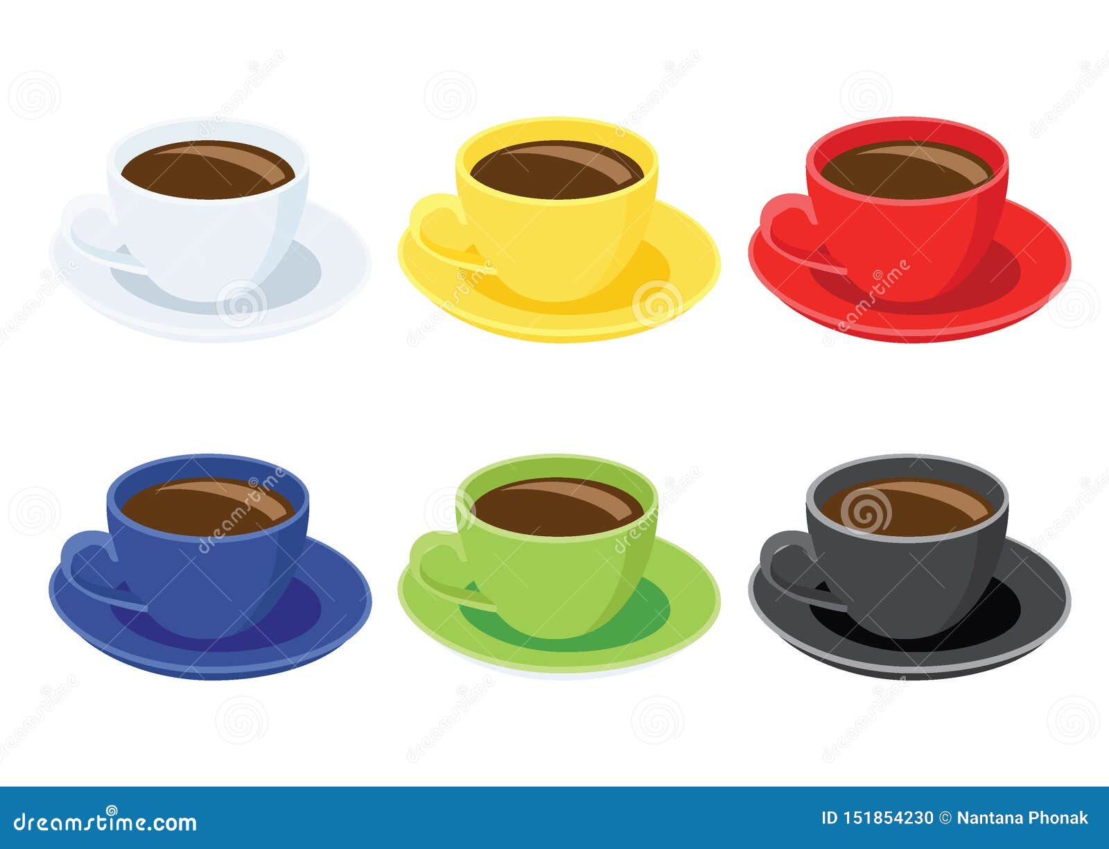 Coffee Cup on Saucer and Many Coffee Cups Multi Color White Yellow Red ...