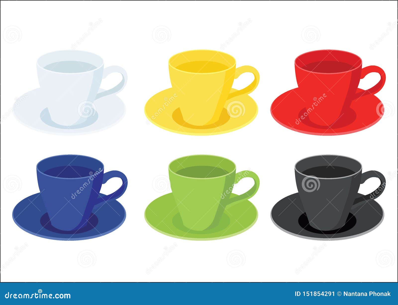 Coffee Cup on Saucer and Many Coffee Cups Multi Color White Yellow Red ...