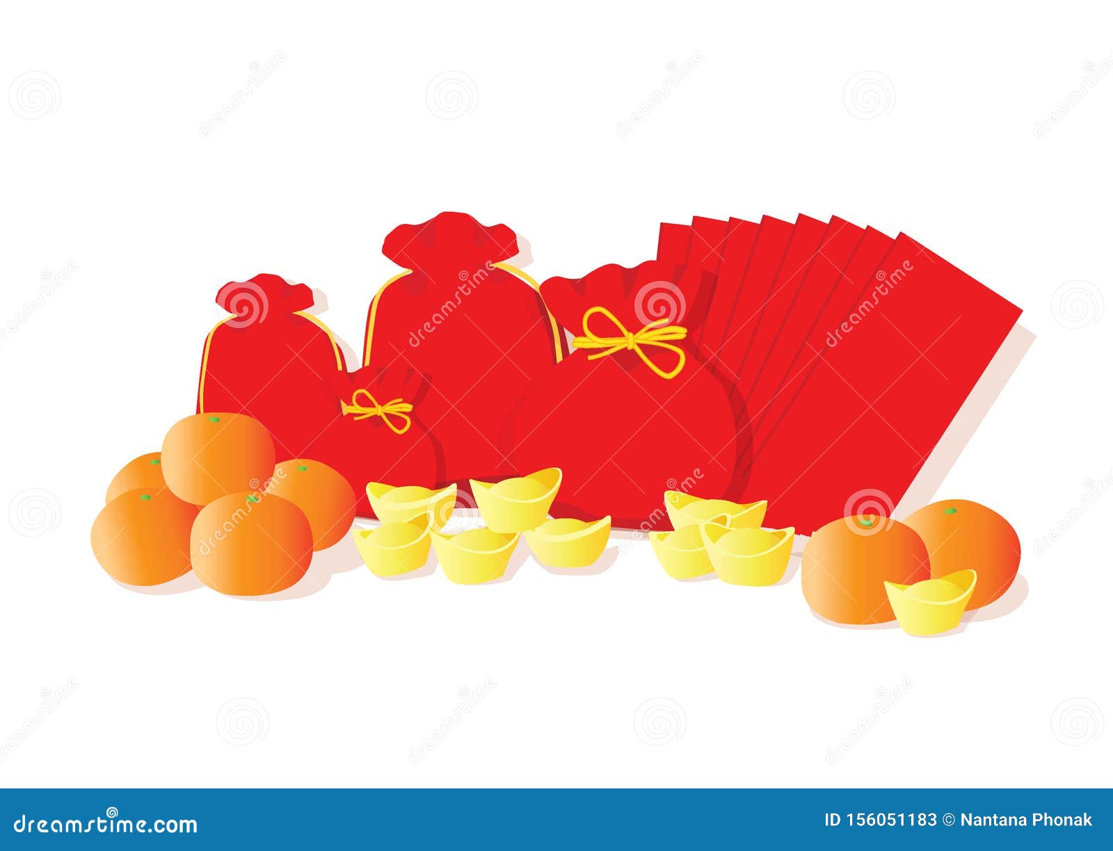 Red Bag Ang Pau with Gold Money Yuan Bao Envelope Red and Orange Fruit ...