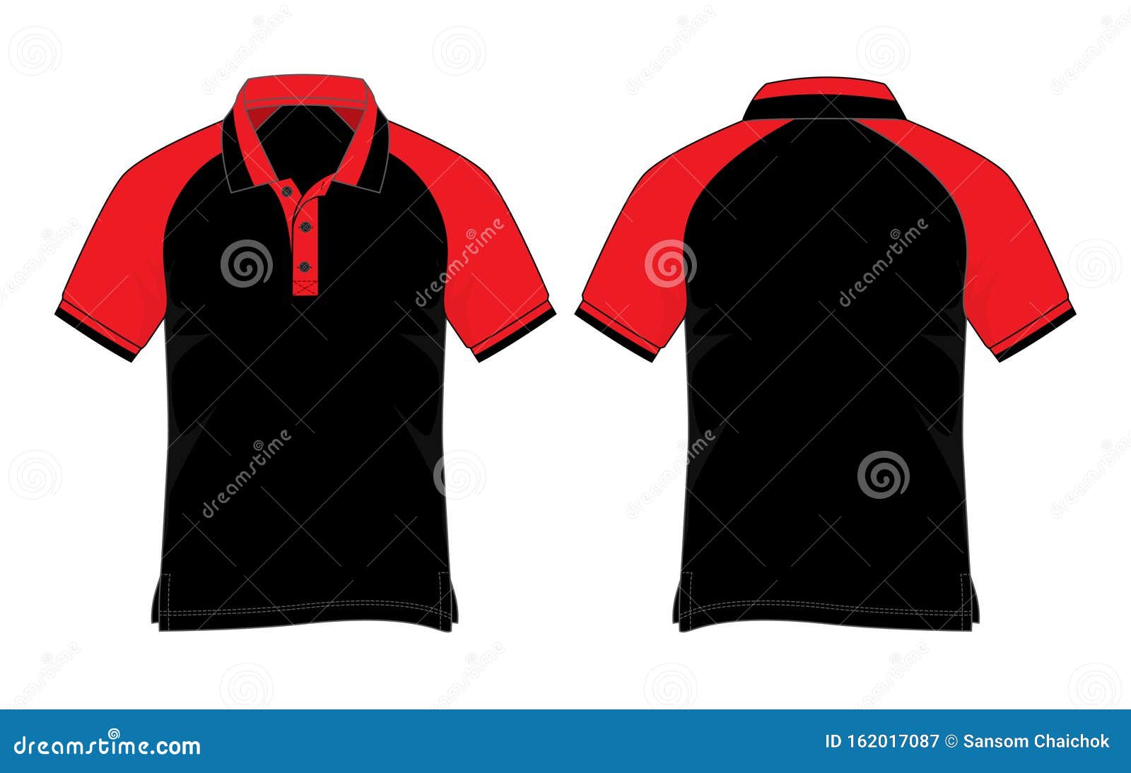 Black-Red Raglan Short Sleeve Polo Shirt Design Vector Stock ...