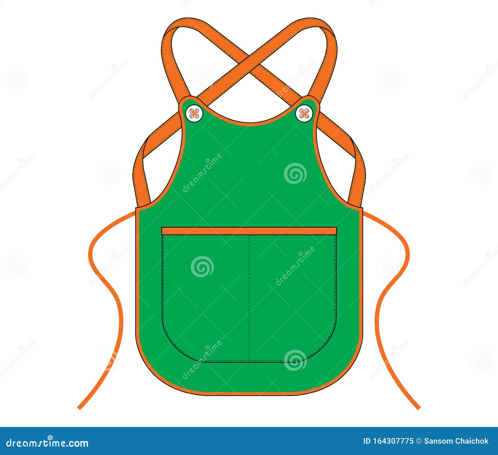Green Apron with Orange Edging and Double Pocket Design Stock ...