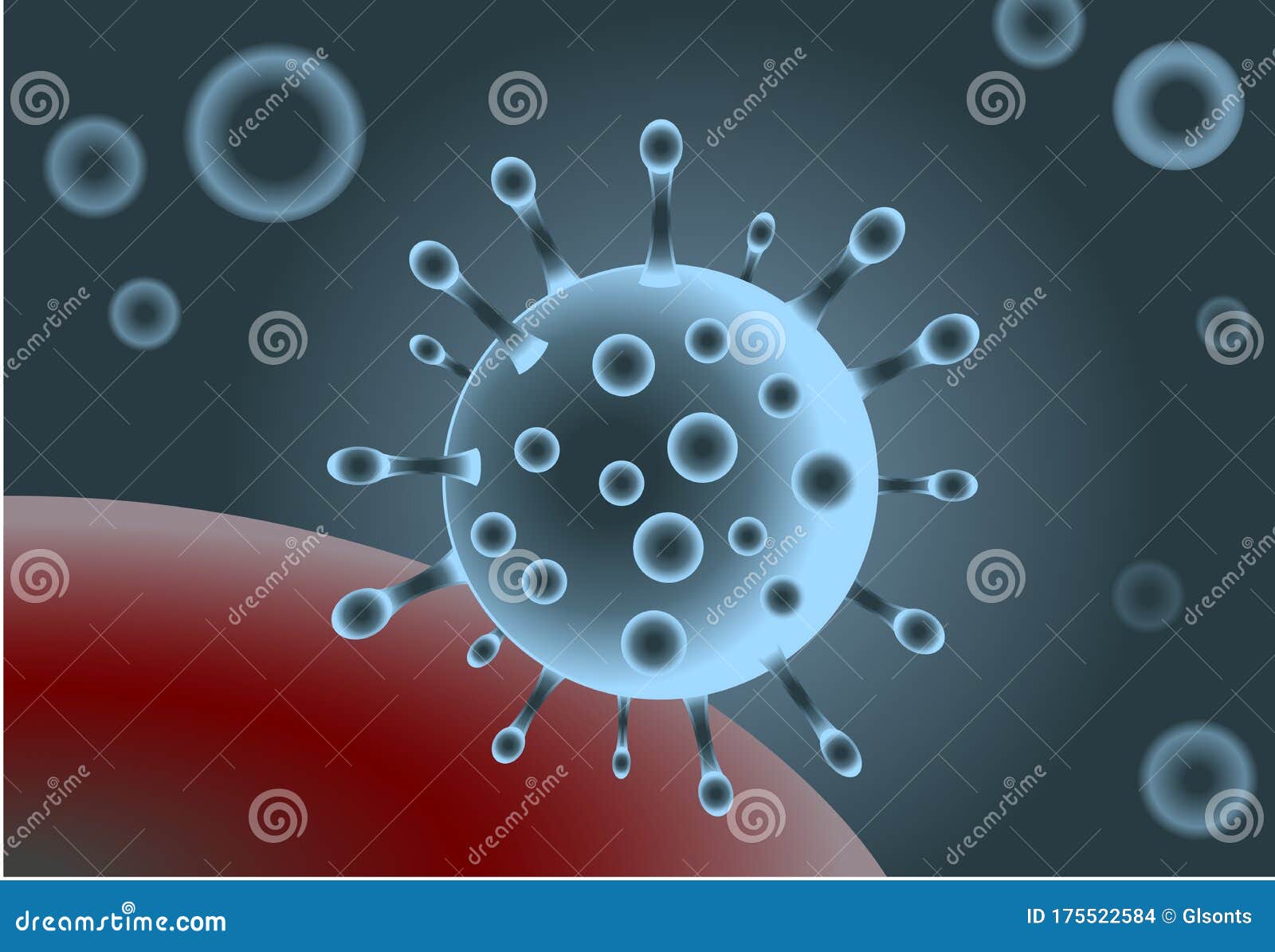 Vector Realistic Coronavirus from RNA Virus Family in Red, Blue, Grey ...