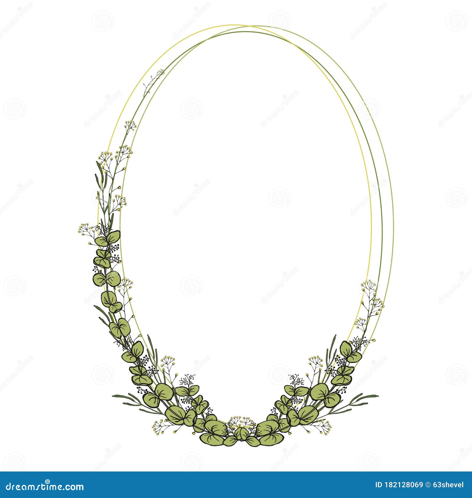 Elegant Vintage Frame of Oval Lines and Floral Elements for the Design ...