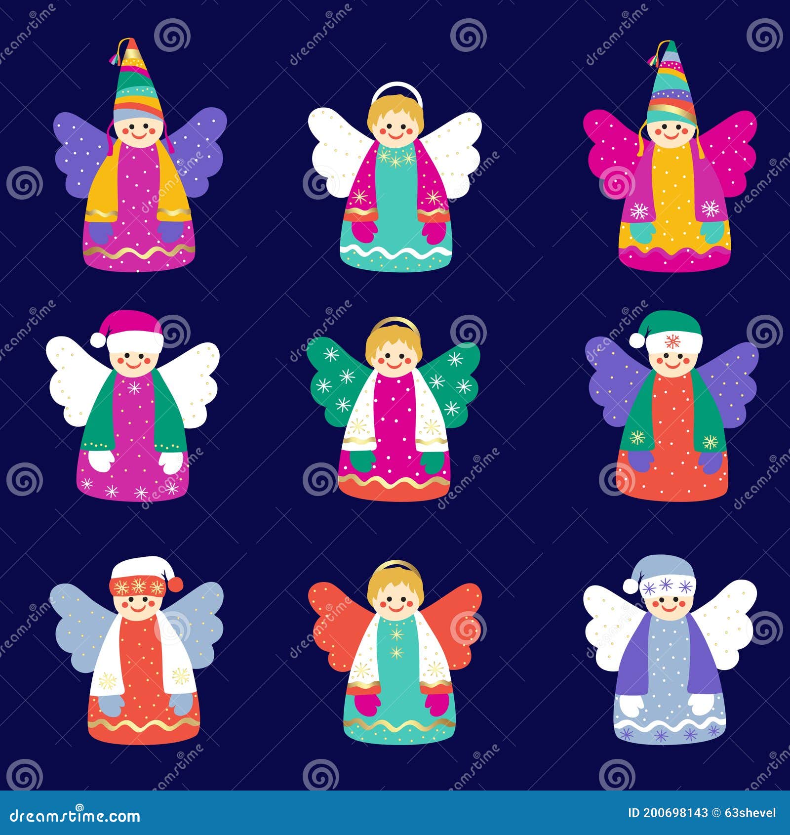 A Set Of Cartoon Angels. Cute Little Angels. Stock Photo ...