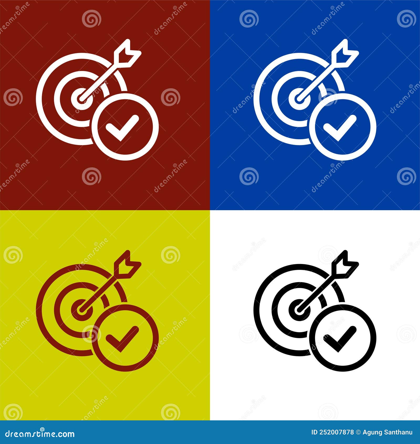 Dart or Bullseye and Check Mark Symbol. Stock Vector - Illustration of ...