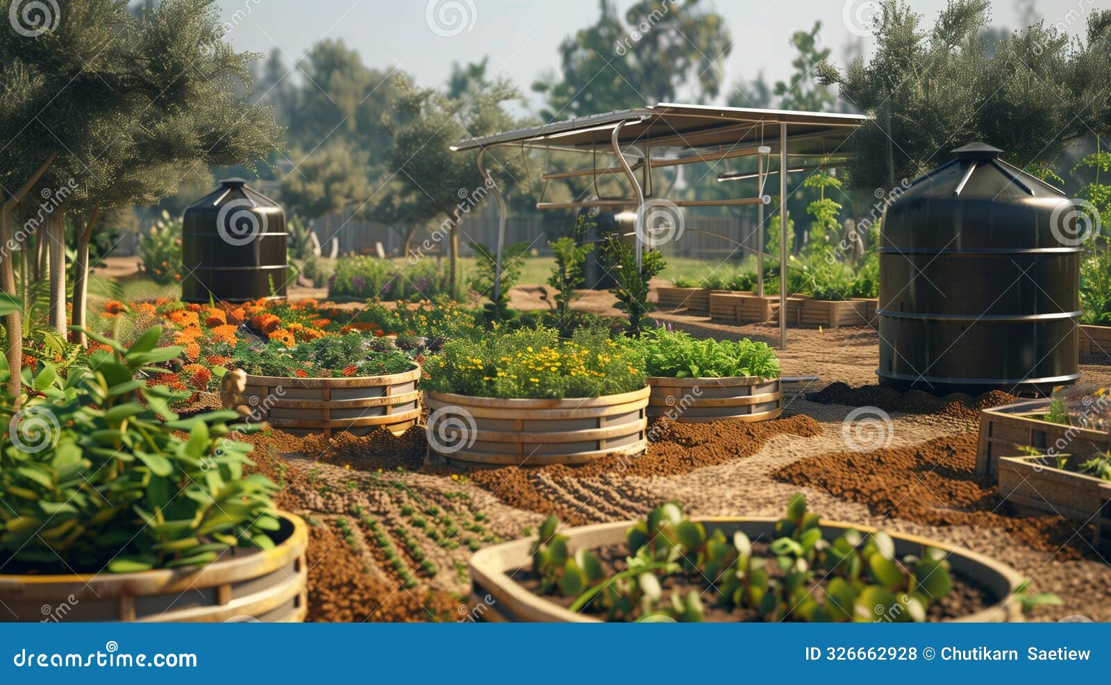 A Sustainable Agriculture Farm with Composting Bins and Diverse Crops ...