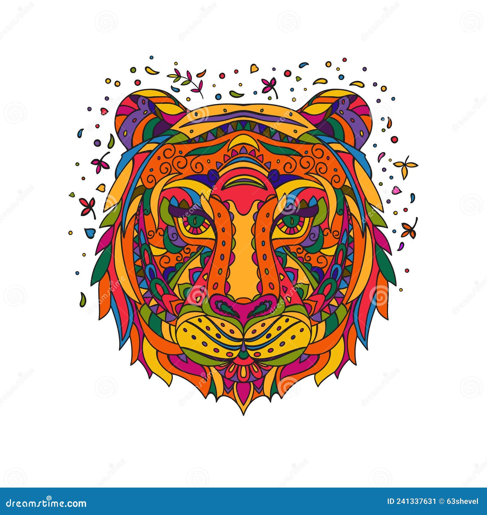 Abstract Tiger Head. Vector Coloring Page in Doodle Style on a White ...