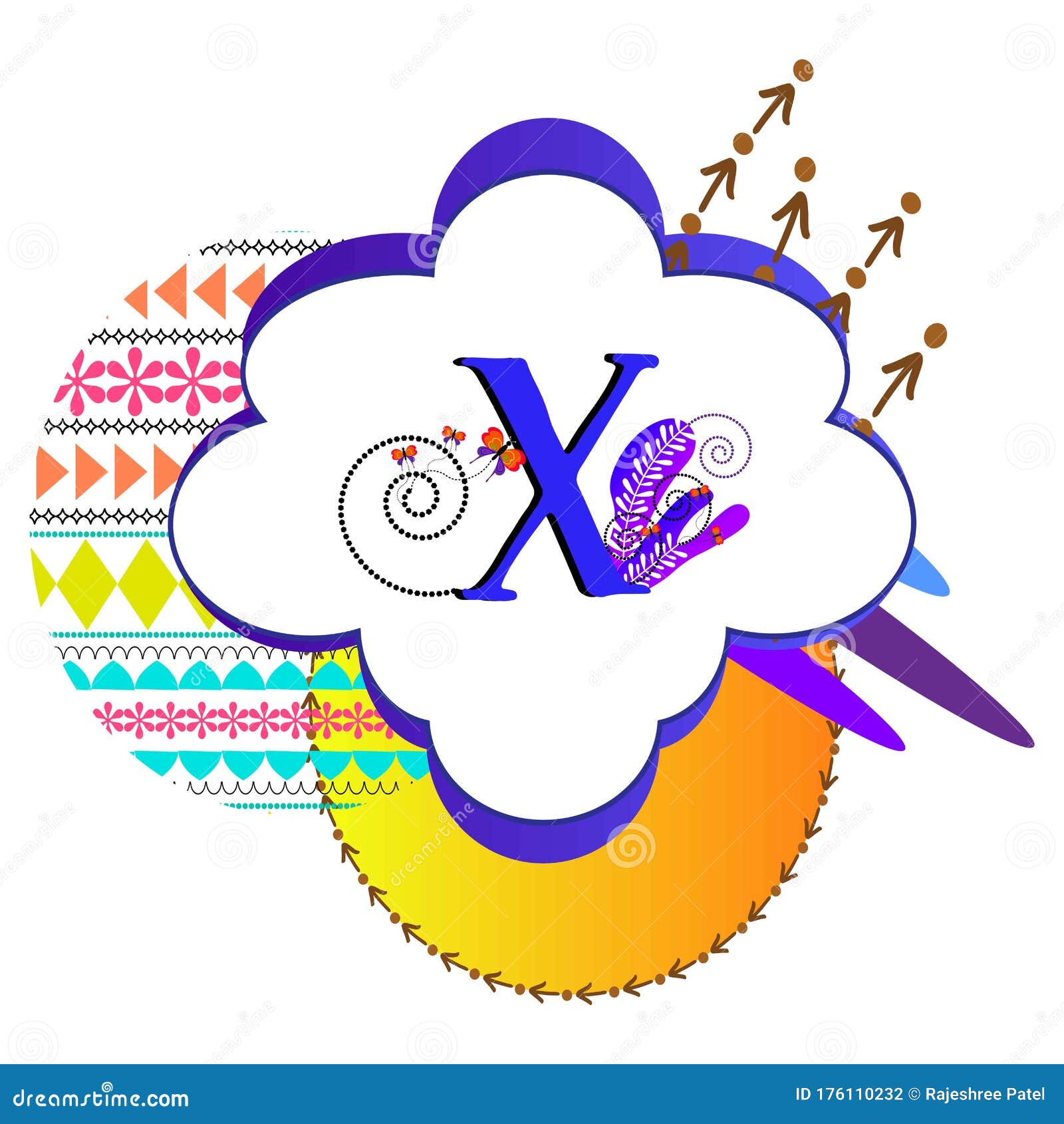 X Alphabet. Letter X Gradient Label. Vector Sticker Frame Using Shapes ...