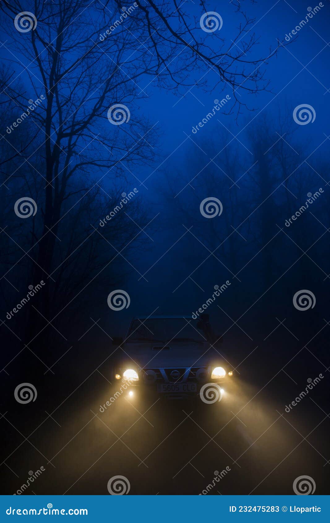 4x4 Car in the Mist Forest in Osona, Barcelona, Spain Stock Image ...