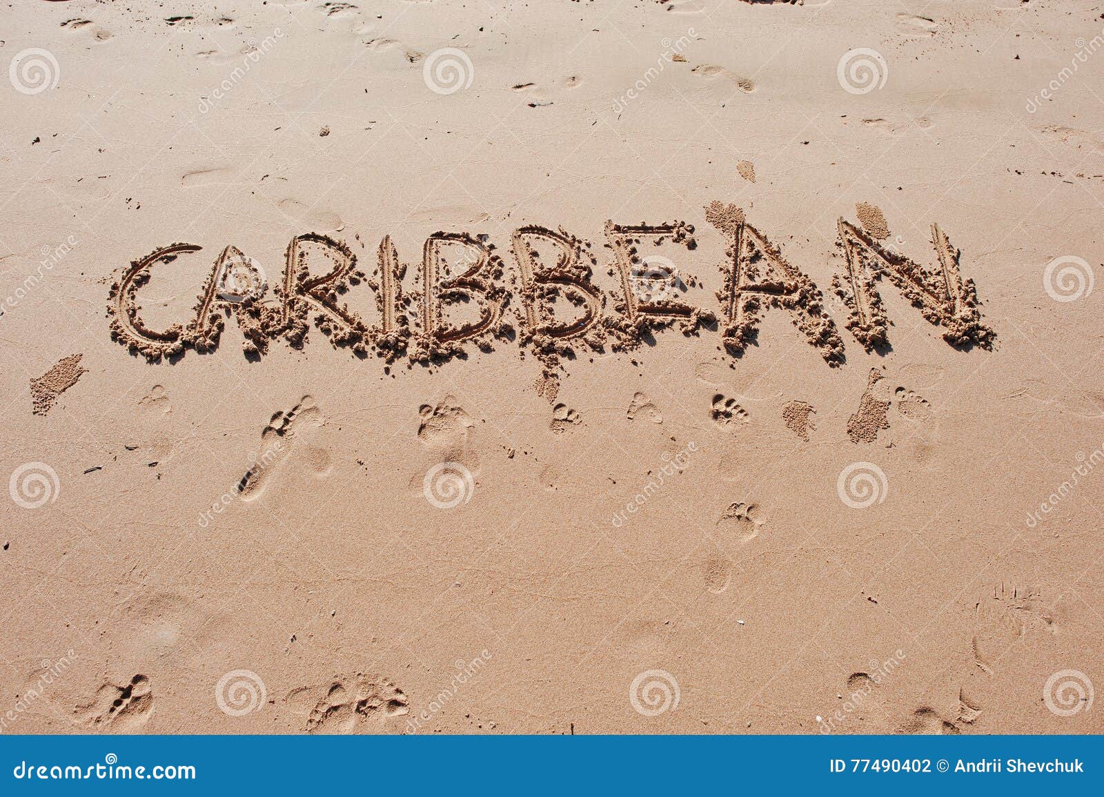 "Caribbean" Written in the Sand on the Beach. Stock Photo - Image of ...