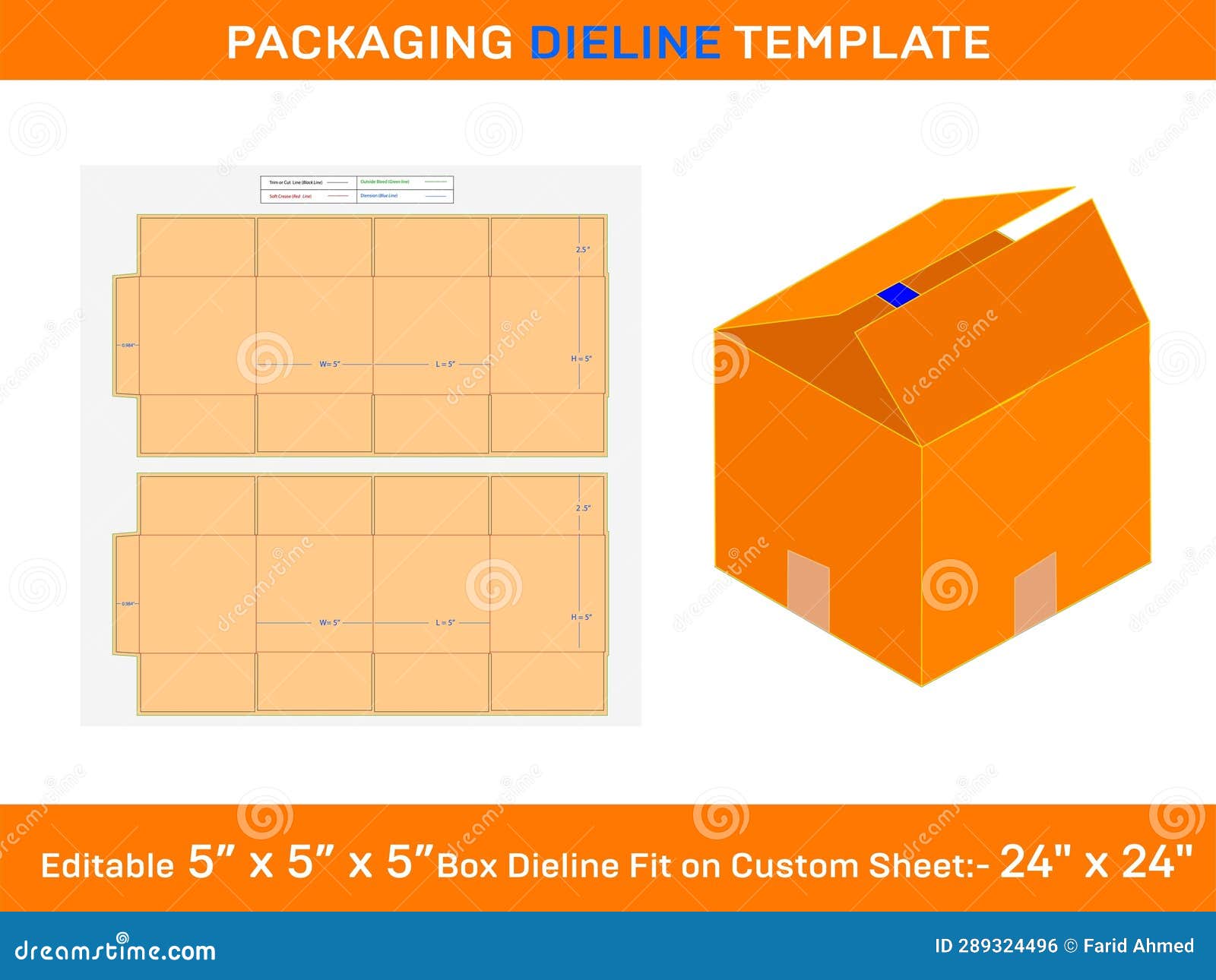 5 X5 X5 Carton Regular Slotted Container Box, Die Line Template Stock ...