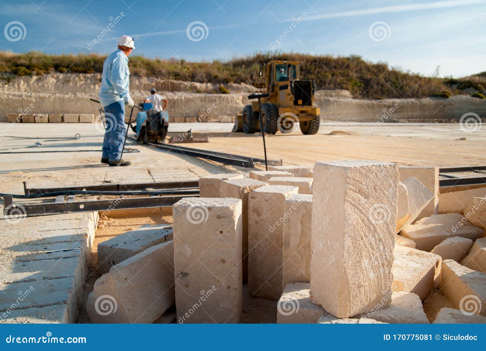 Tufa blocks in a quarry stock image. Image of sawing - 170775081
