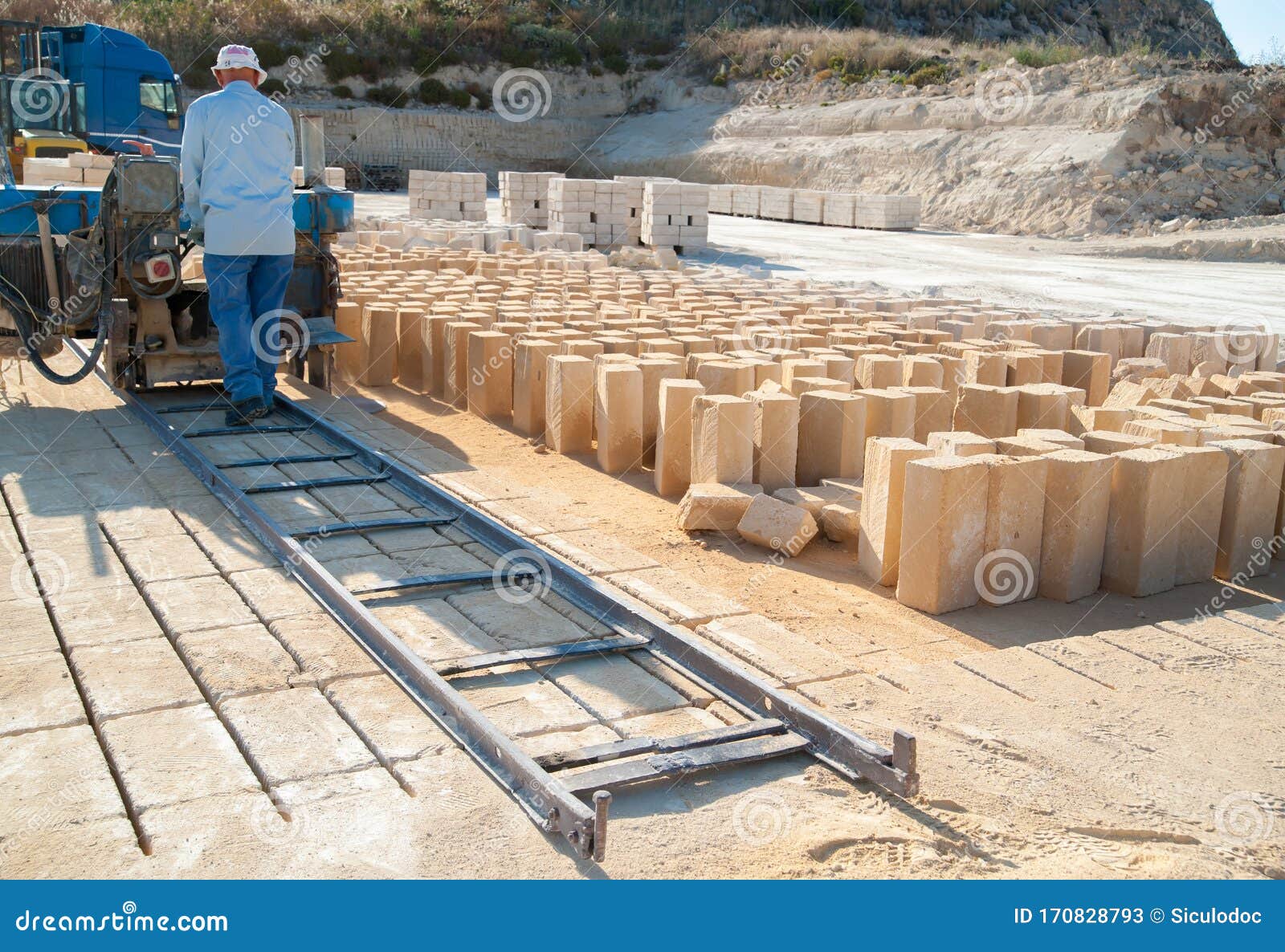 Quarry of Tufa blocks editorial stock photo. Image of squared - 170828793