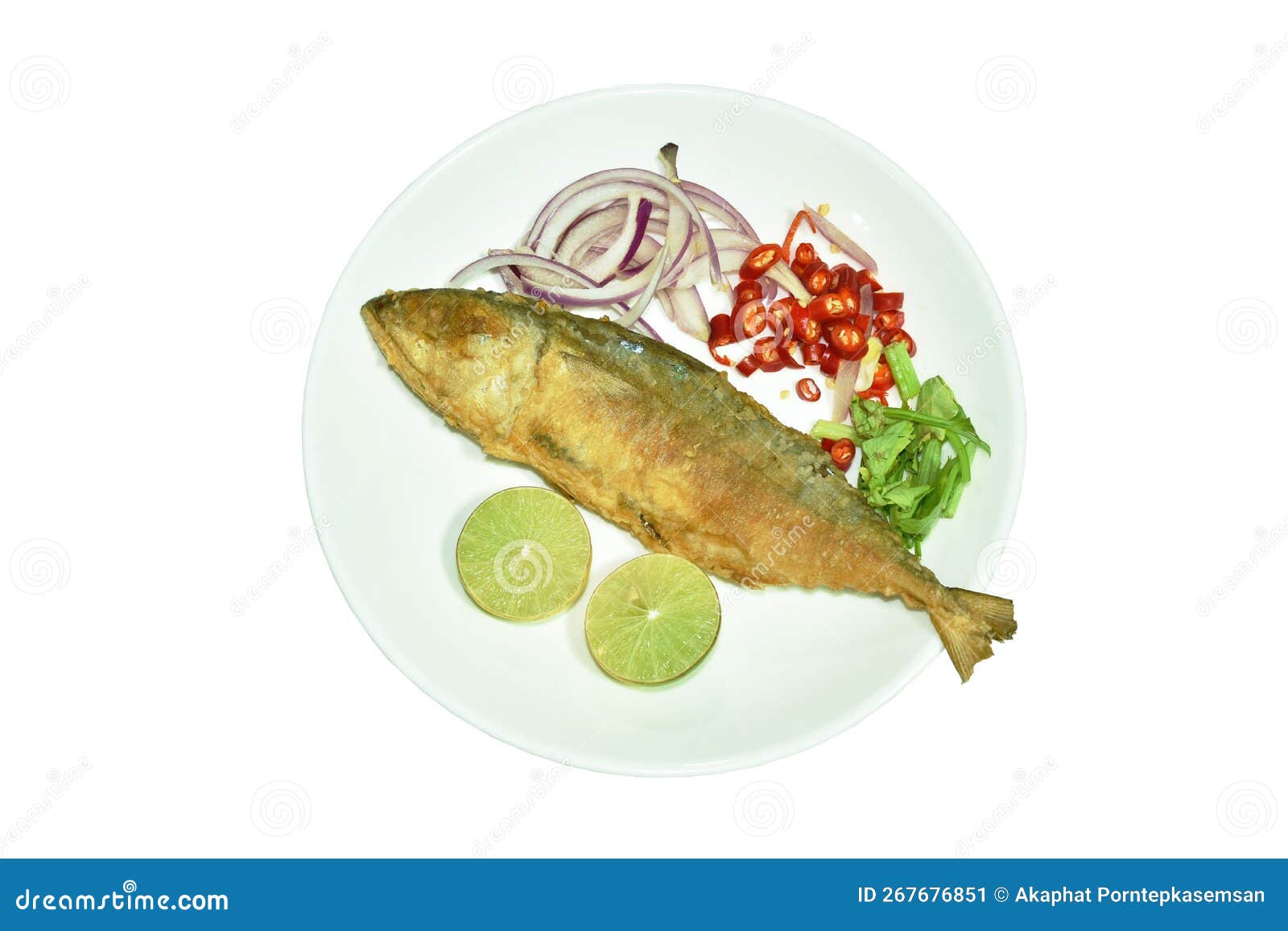 Salty Fried Mackerel Fish Coating Egg Topping Chop Shallot and Chili ...