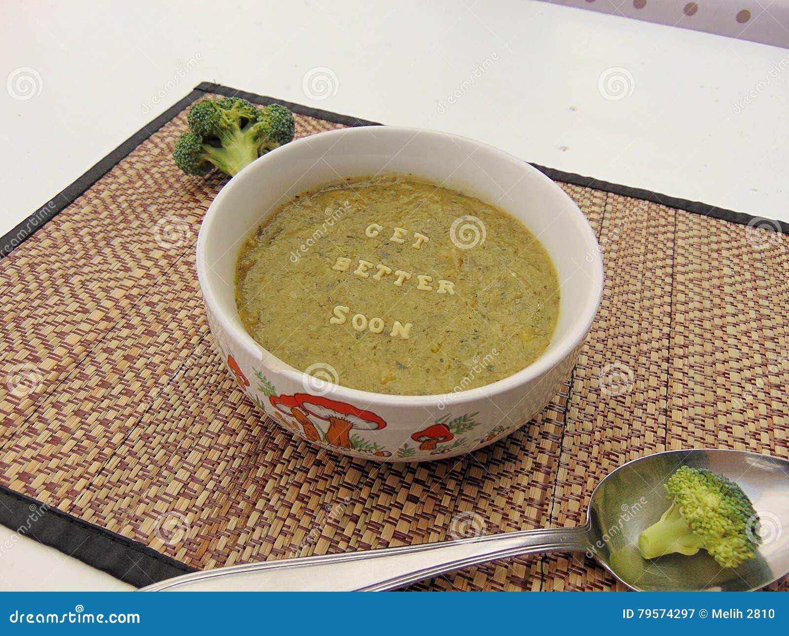 "Get Better Soon" Written in Vegetable Soup with Spoon Stock Image ...