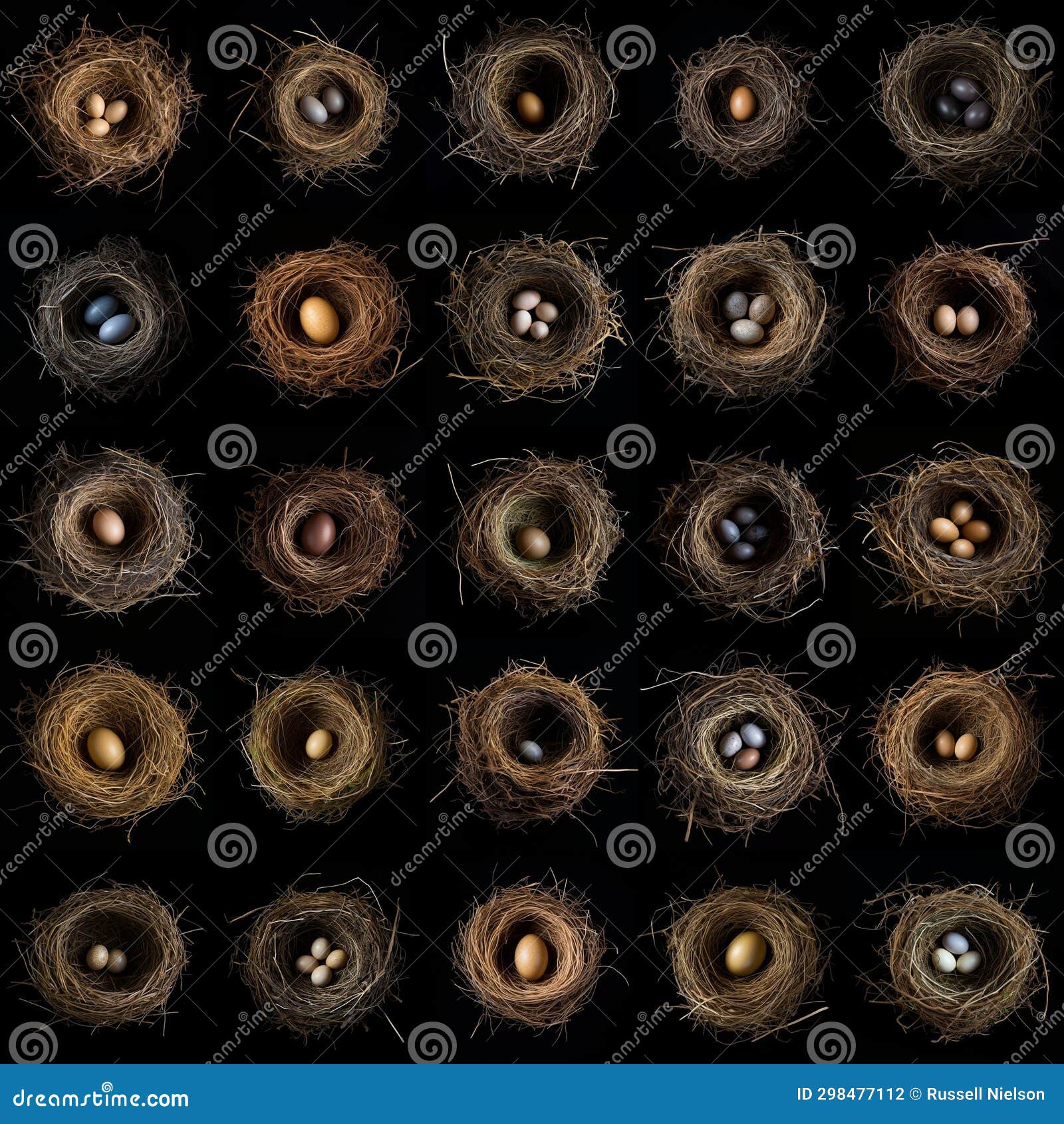 5x5 Grid Collage of Birds Nests and Eggs Stock Illustration ...