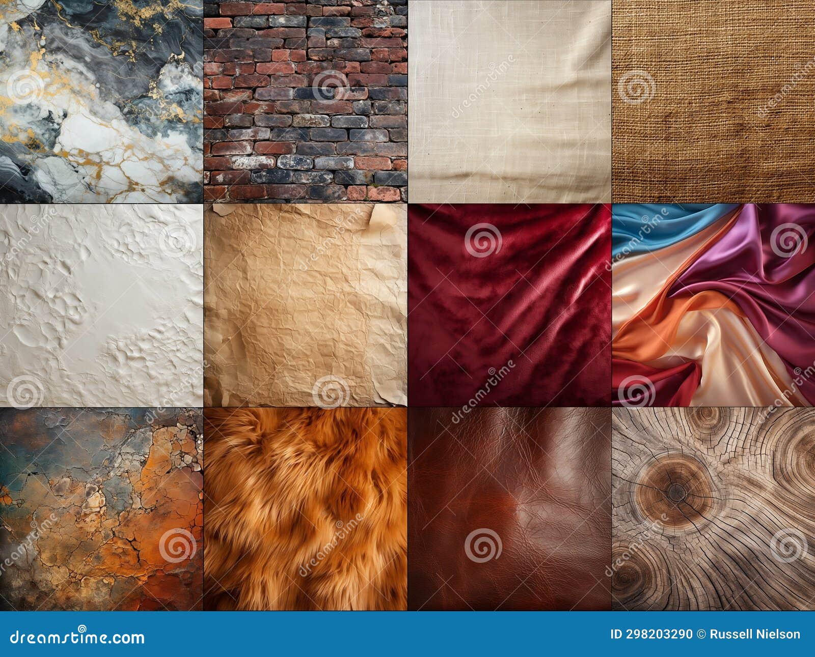 4x3 Grid Collage of a Diverse and Tactile Array of Textures Stock Photo ...
