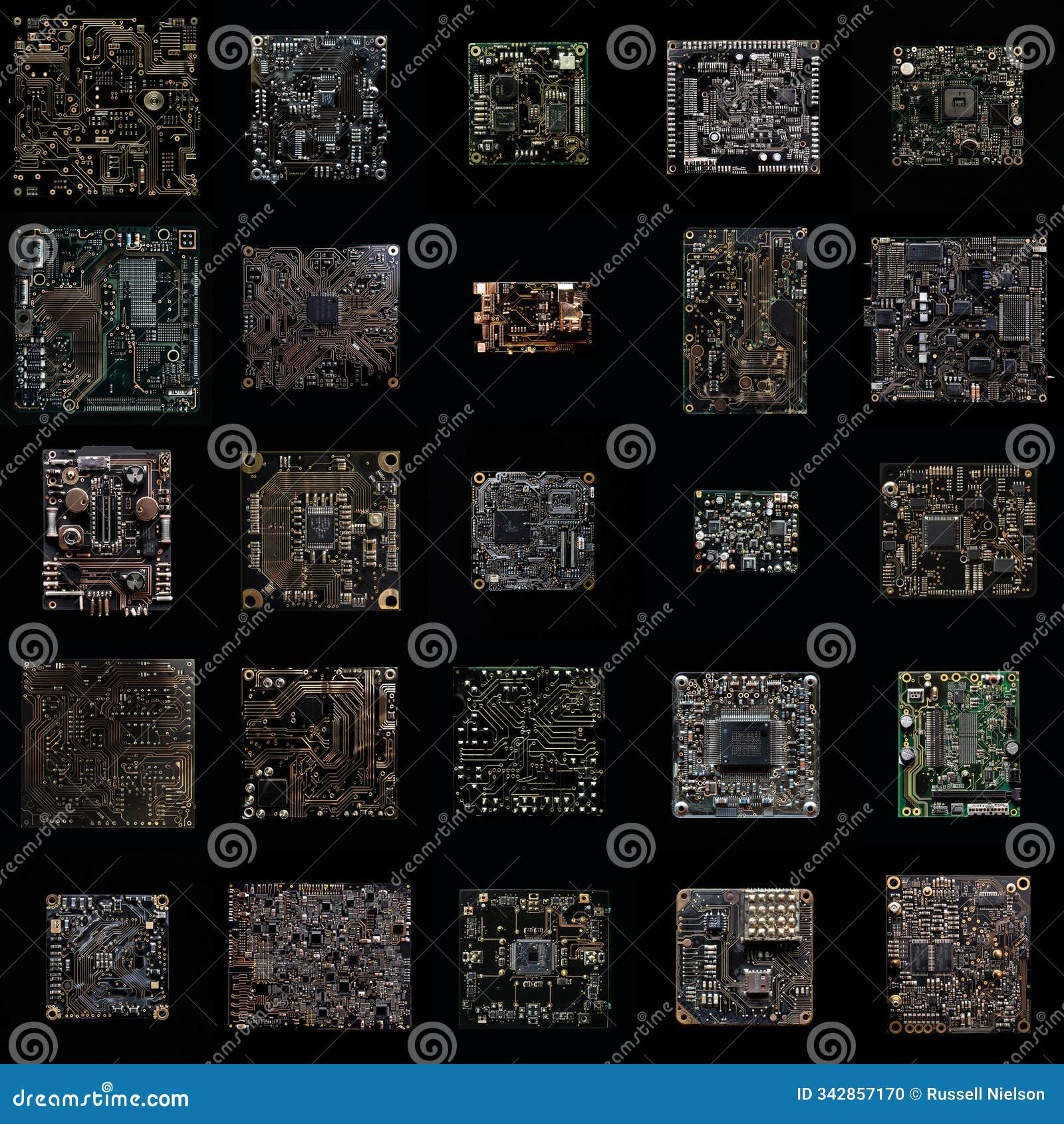 A 5x5 Grid Collage Showcasing an Array of Intricate Circuit Boards with ...