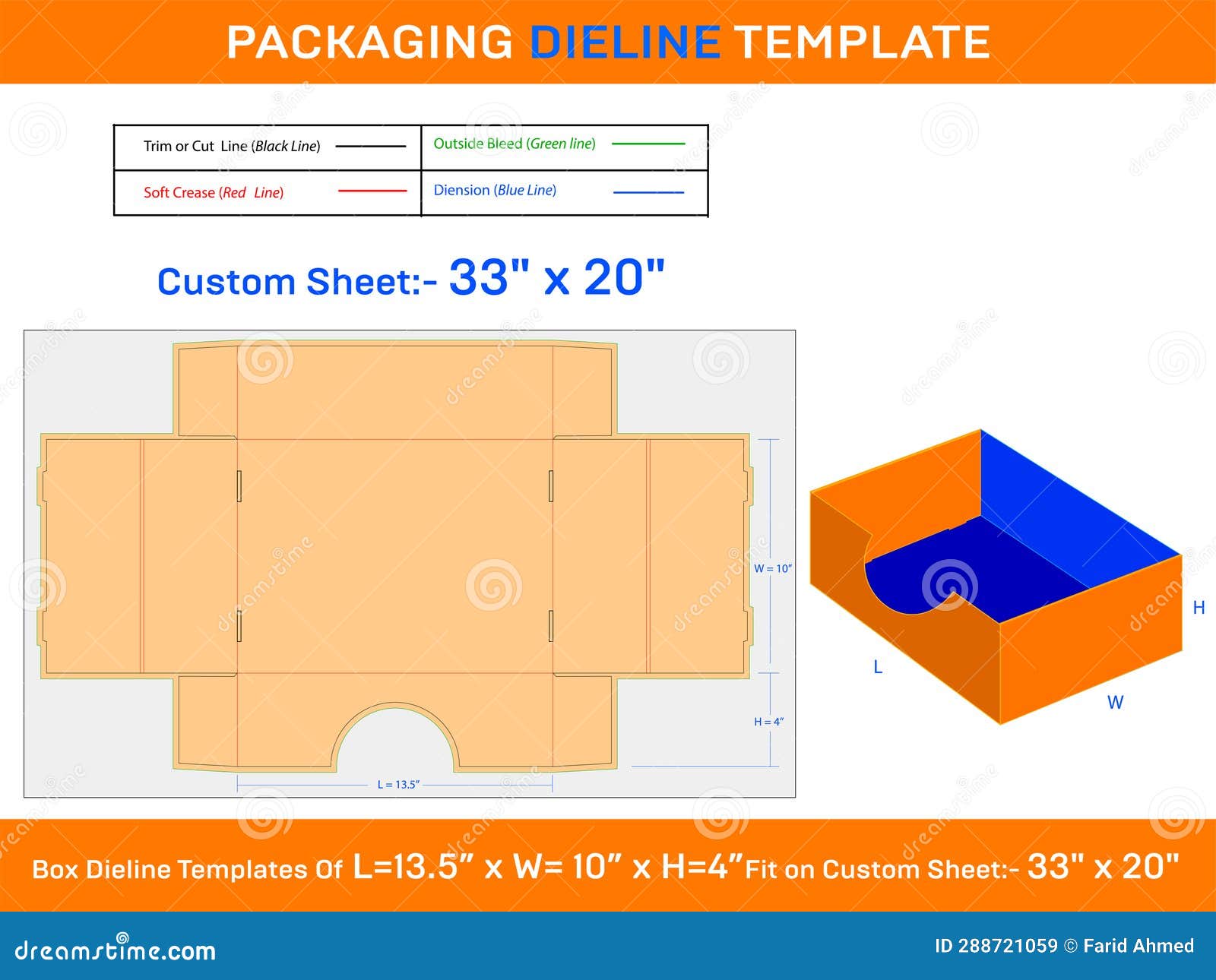 13.5x10x4 Inch Standard Tray Box Dieline Template Stock Vector ...