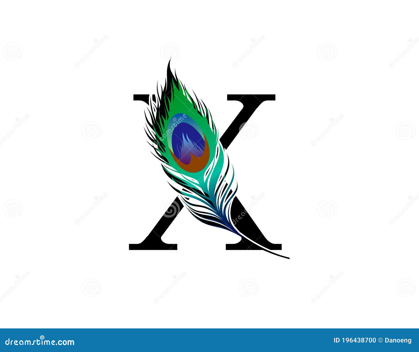 X Letter Decorated with Exotic Peacock Feather Stock Vector ...