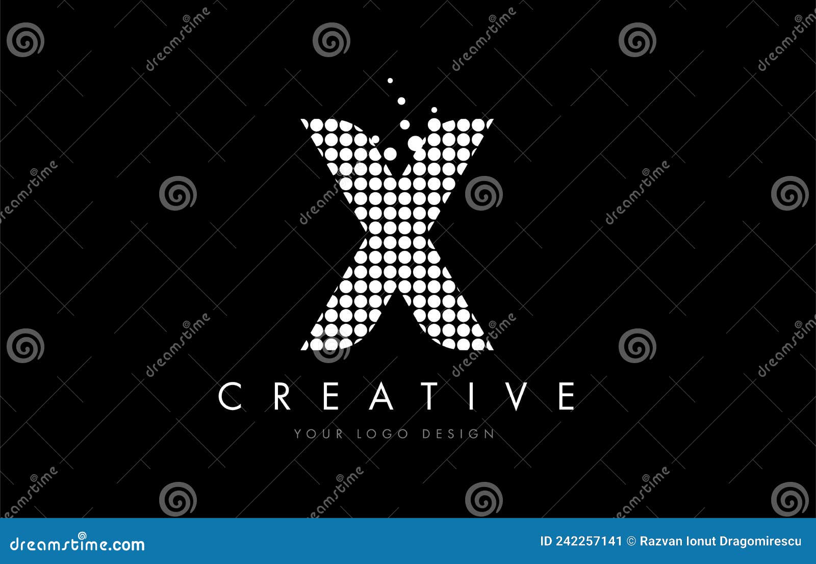 X Letter Logo Design with White Dots and Swoosh Stock Vector ...