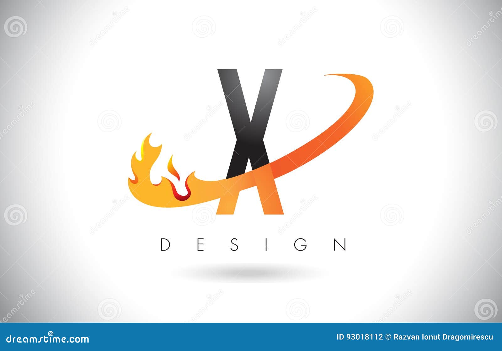 X Letter Logo with Fire Flames Design and Orange Swoosh. Stock Vector ...