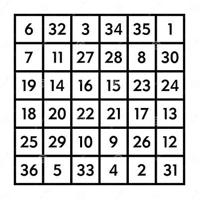 6x6 Magic Square with Sum 111 of the Sun Stock Vector - Illustration of ...