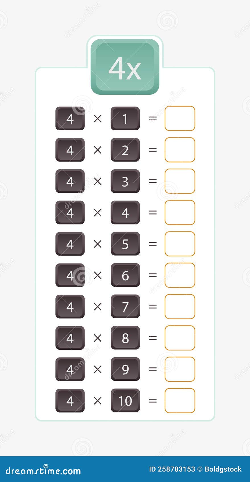 4x Multiplication for Practice, Multiplication Table without Answers ...