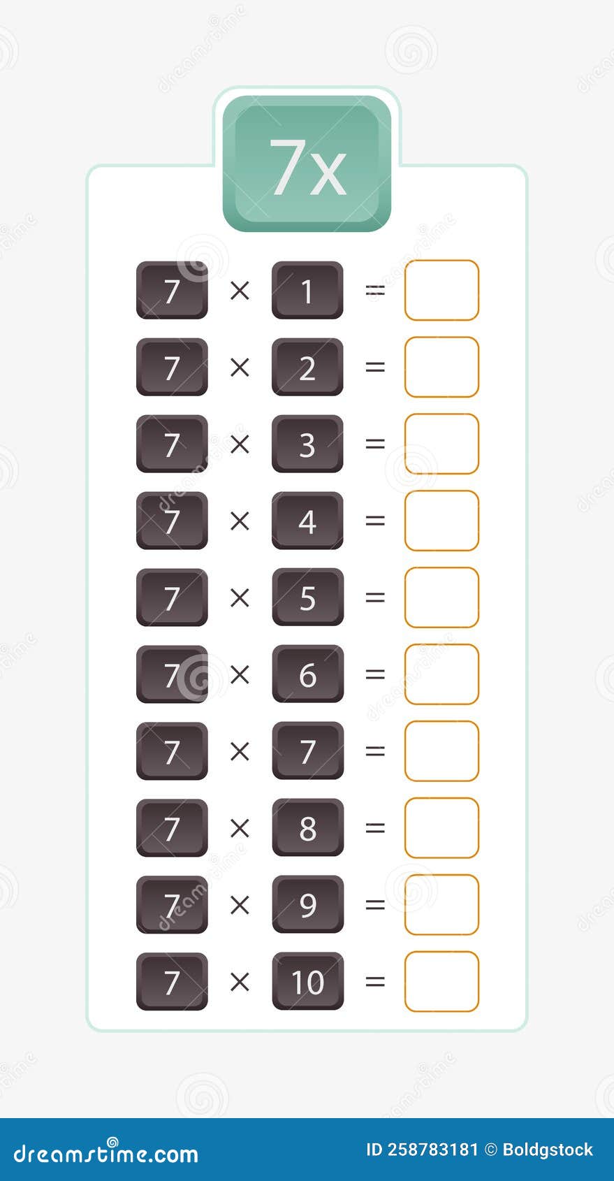 7x Multiplication for Practice, Multiplication Table without Answers ...