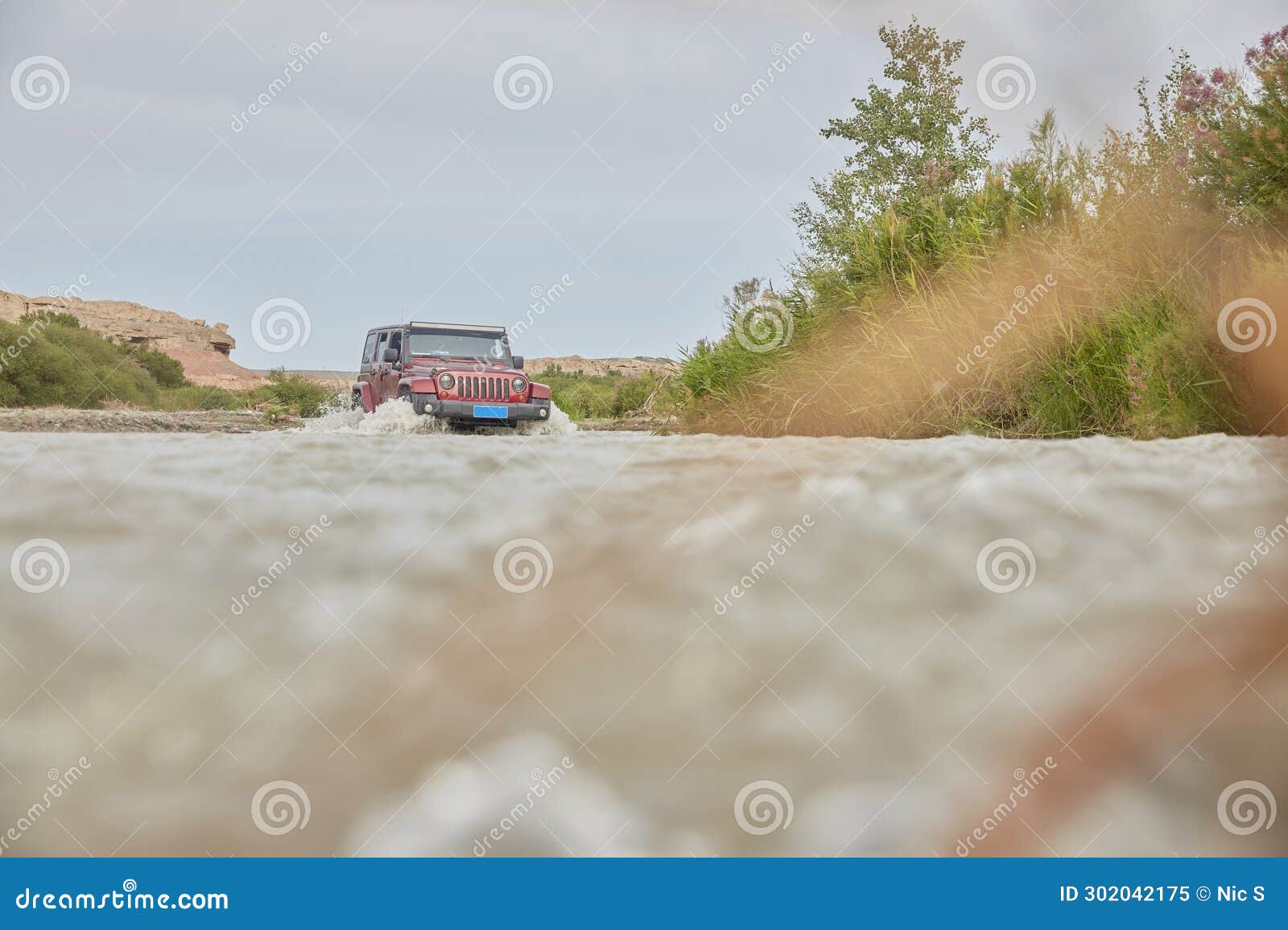 4x4 Off Road Vehicle Crossing River at Stream Stock Image - Image of ...