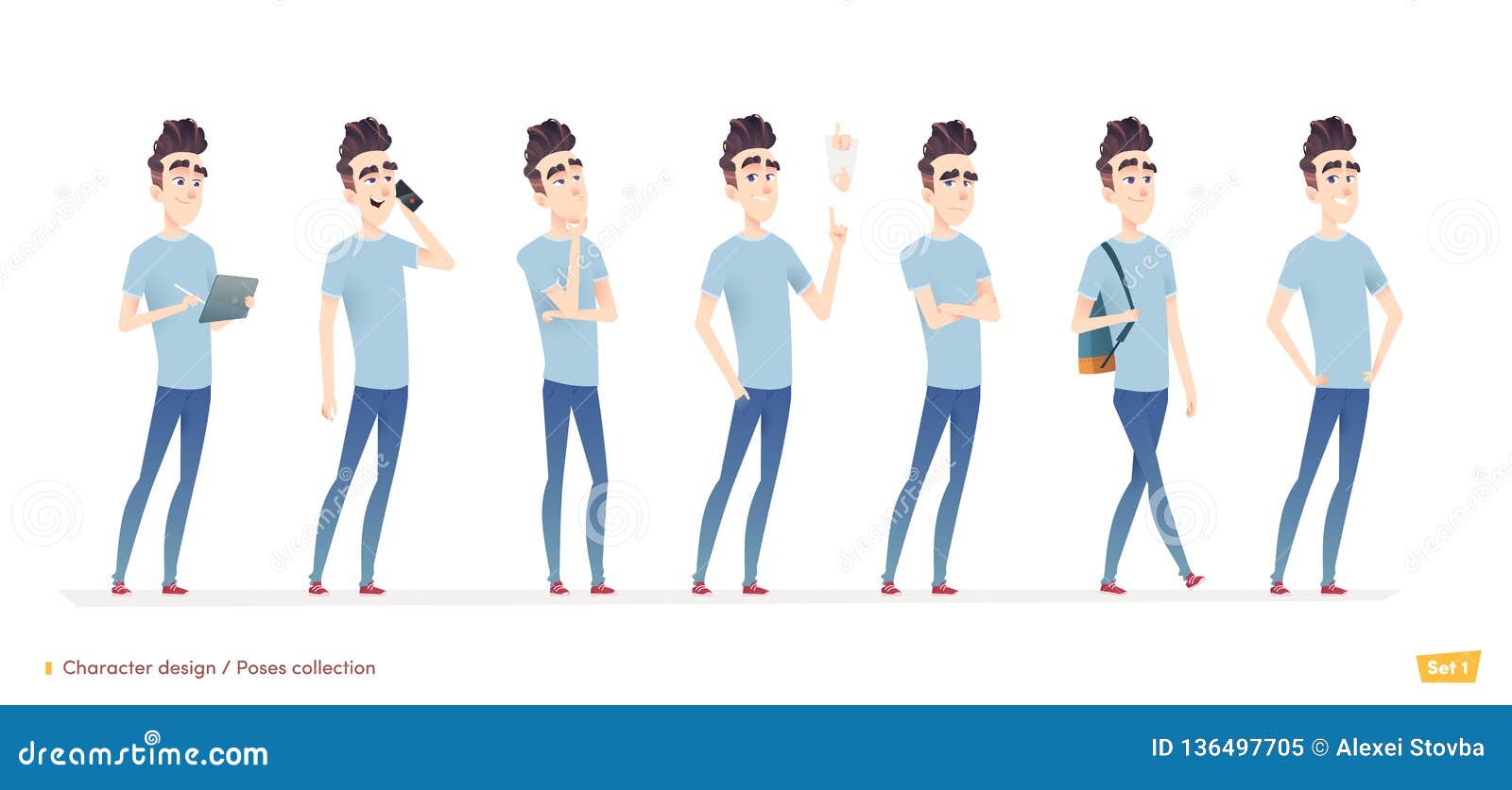 Young Man Character in Different Poses and Situation. Modern Flat ...