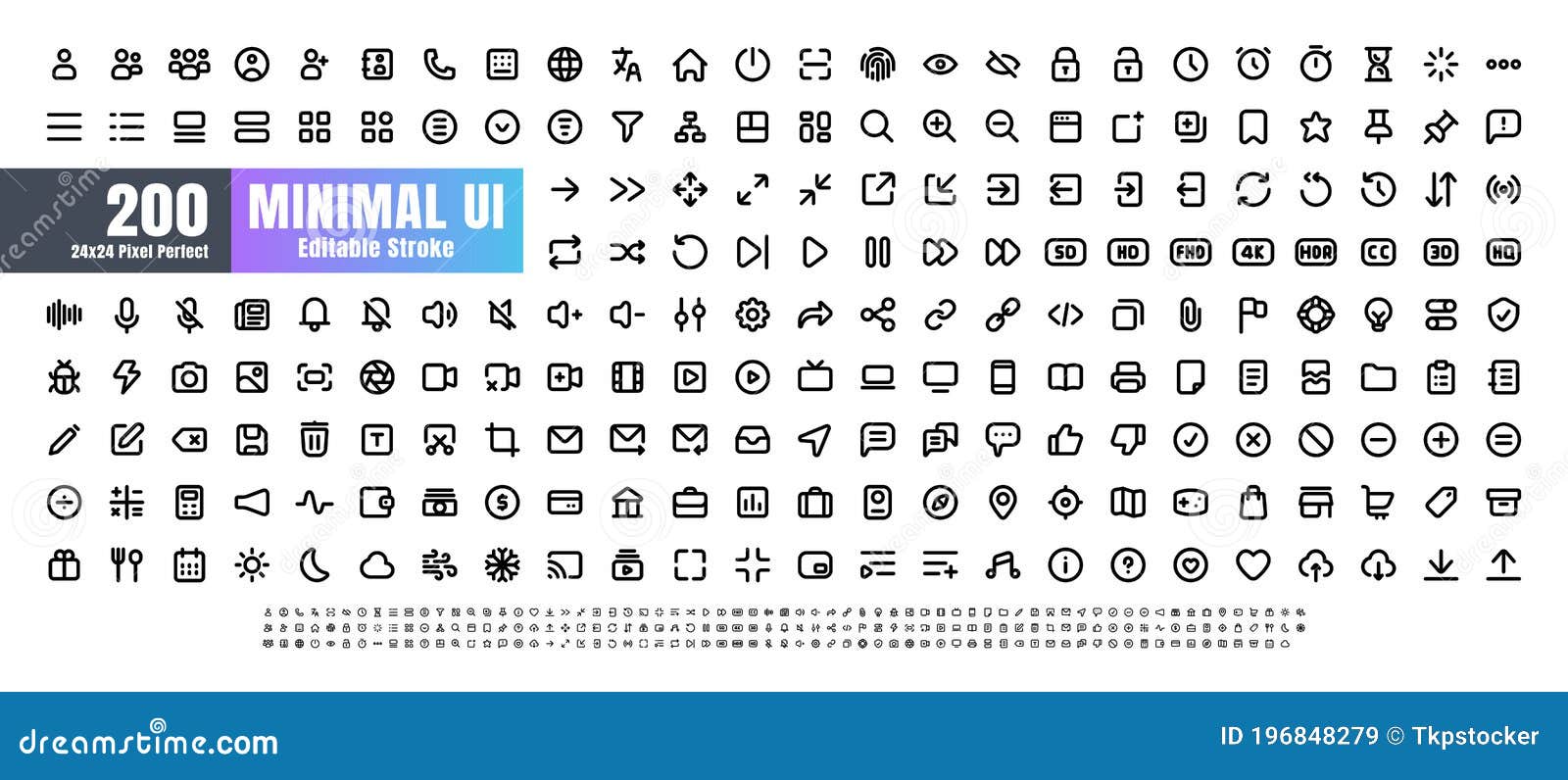 24x24 Pixel Perfect. Basic User Interface Essential Set. 200 Line ...