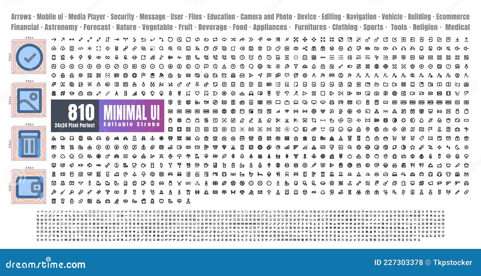 24x24 Pixel Perfect. Basic User Interface Essential Set. 810 Line ...