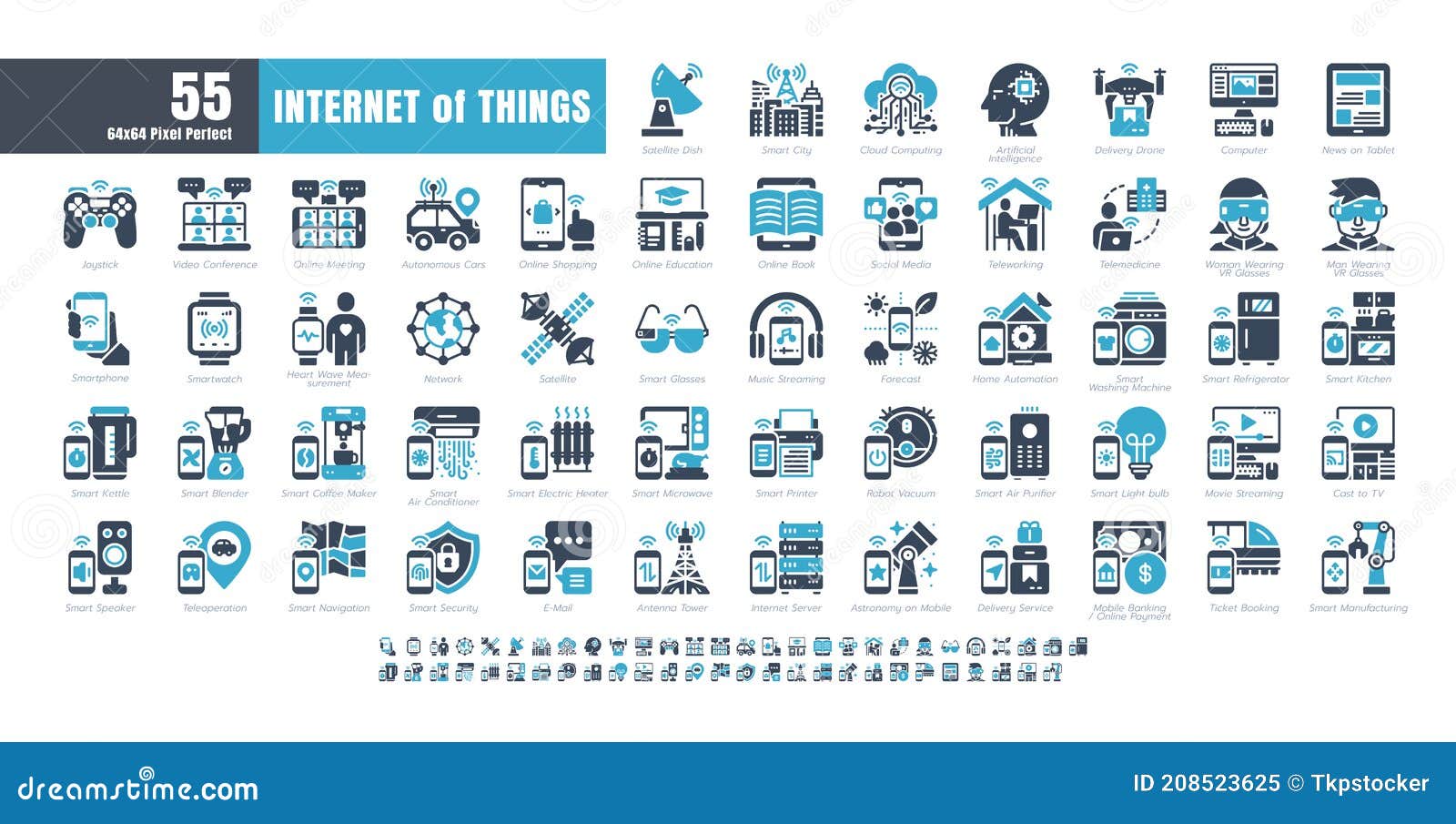64x64 Pixel Perfect. Internet of Things IOT. Bicolor Solid Glyph Icons ...