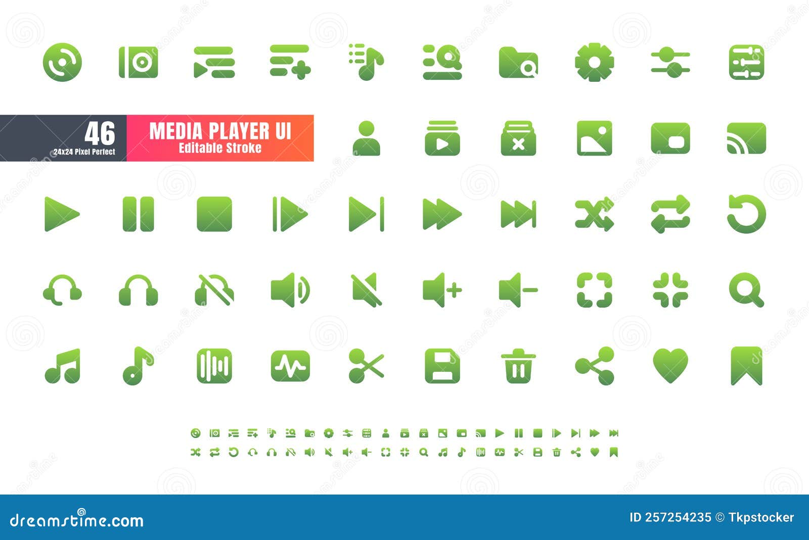 24x24 Pixel Perfect. Multimedia Players User Interface UI. Gradient ...