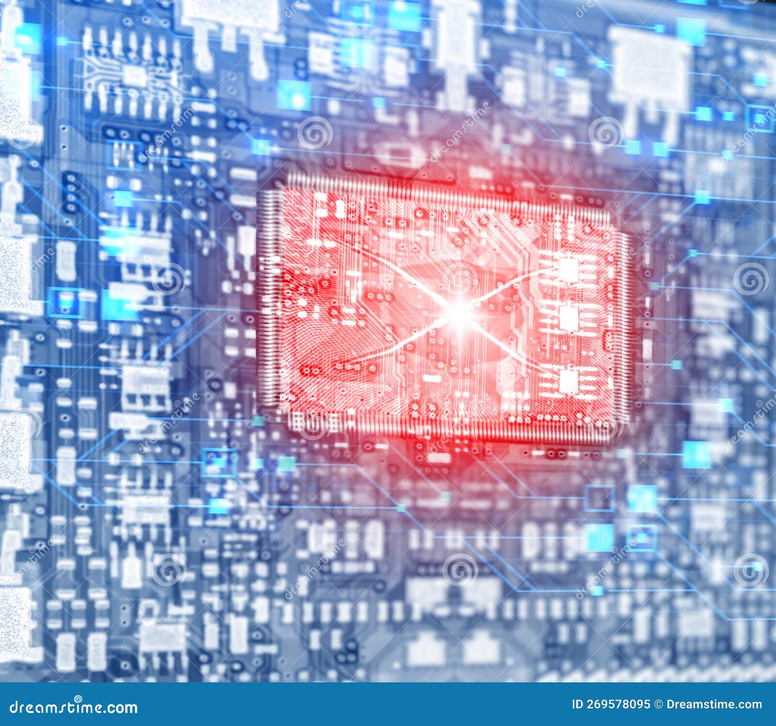 X-ray of the CPU on Circuit Board. Blue Abstract Technology Background ...