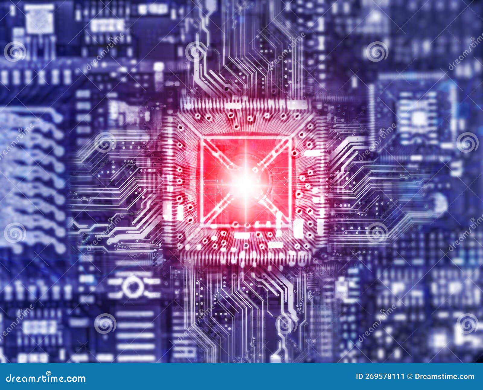 X-ray of the CPU on Circuit Board. Blue Abstract Technology Background ...