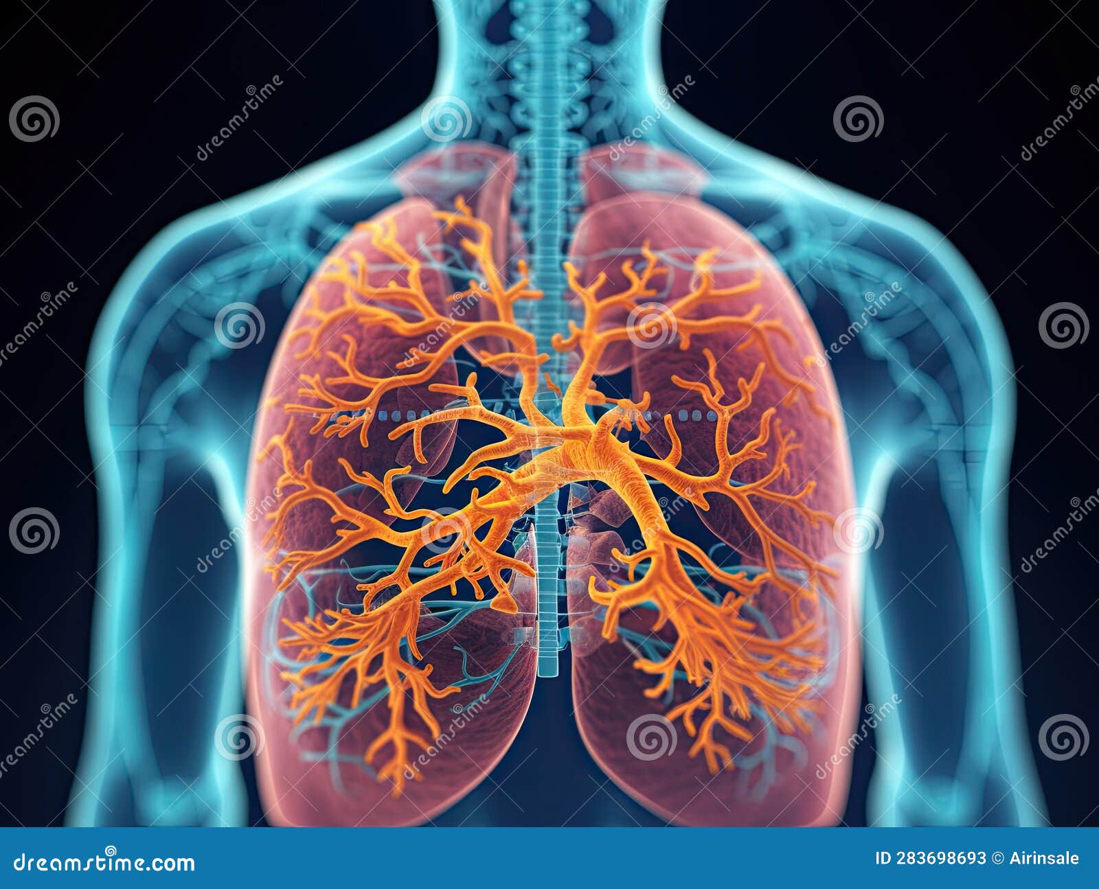 X Ray 3d Illustration Of Human Lungs With Cystic Fibrosis Medical