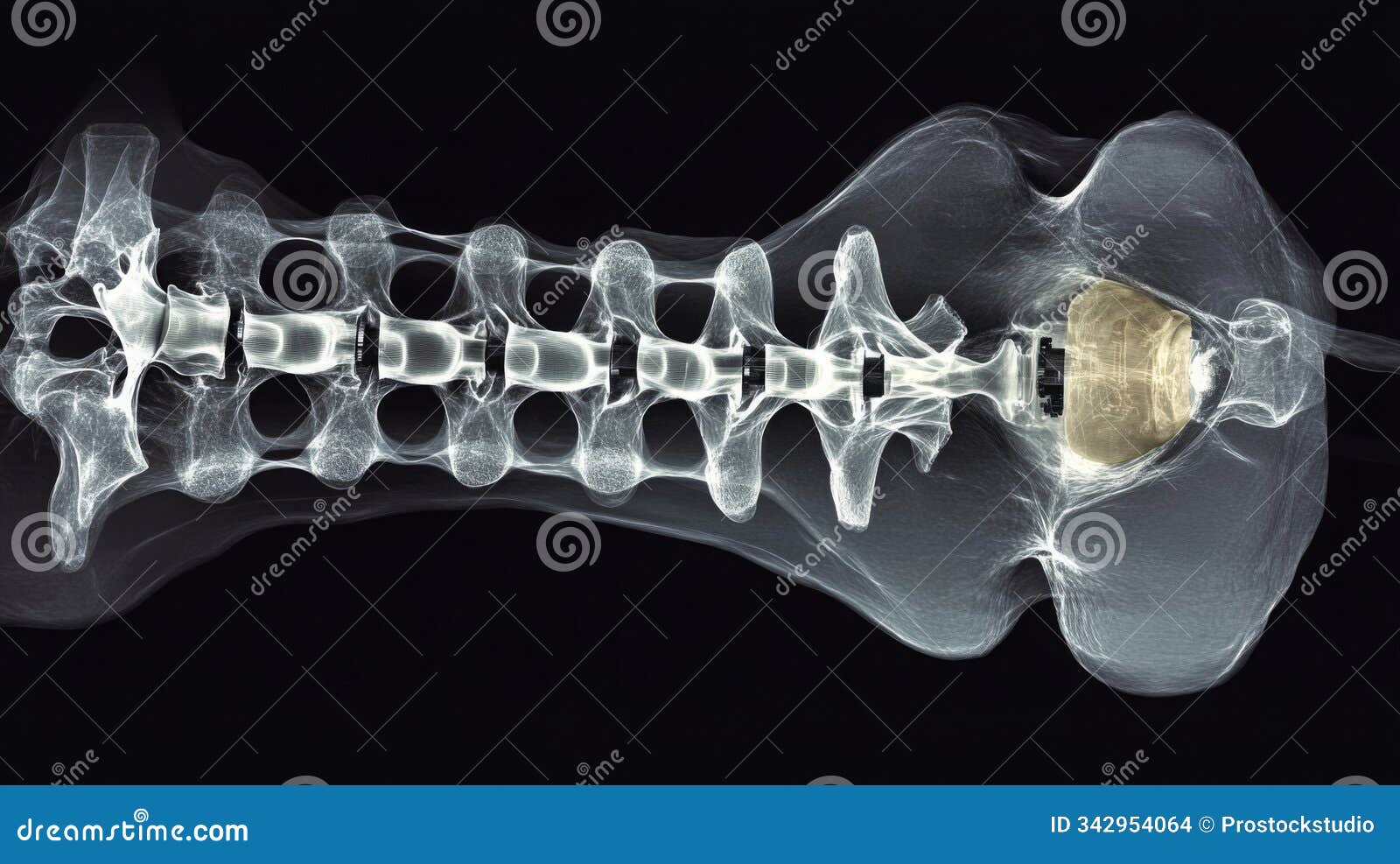 X-ray View of a Vertebral Column in a Dog, Highlighting Spinal ...