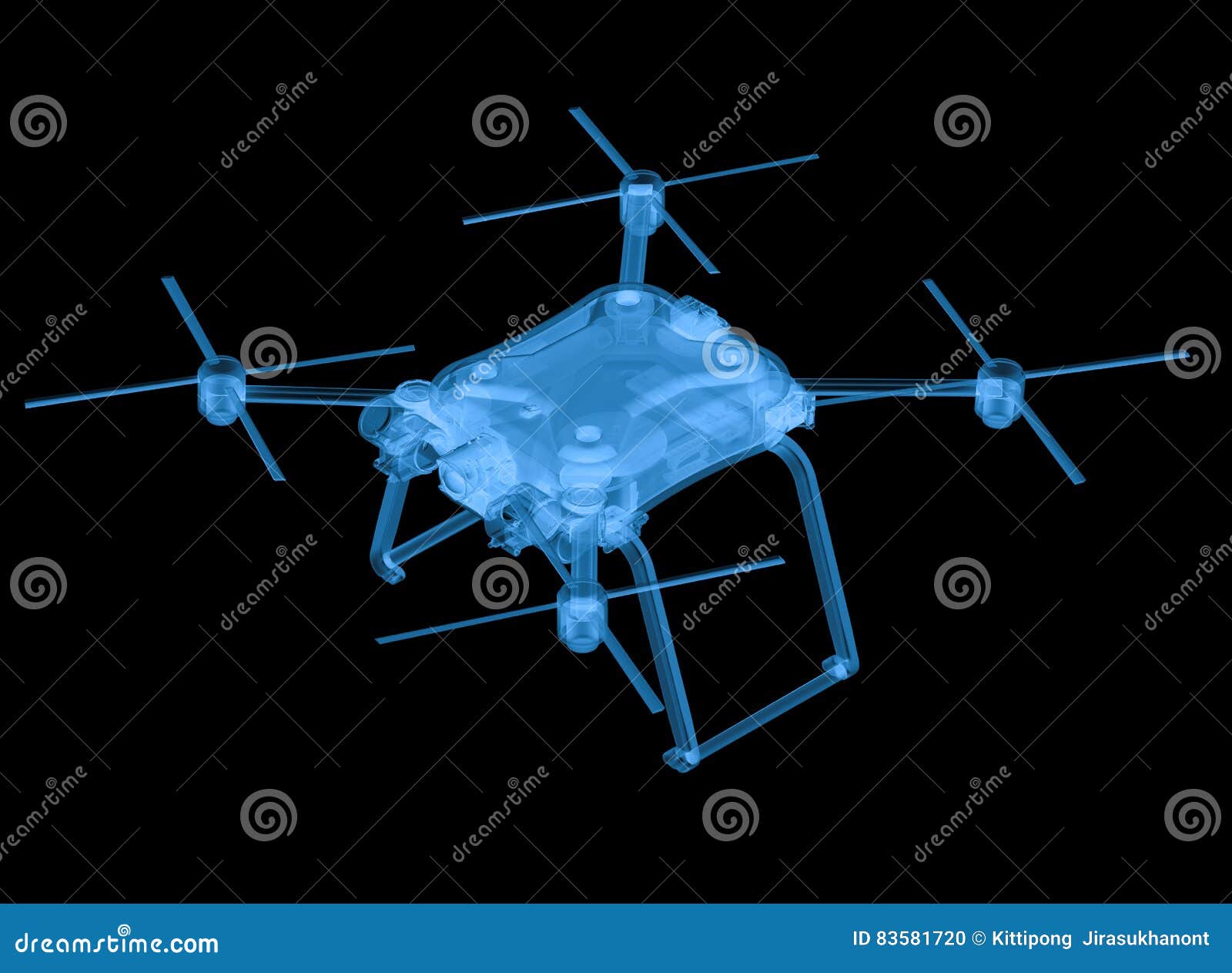 X Ray Drone Isolated on Black Stock Illustration - Illustration of quad ...