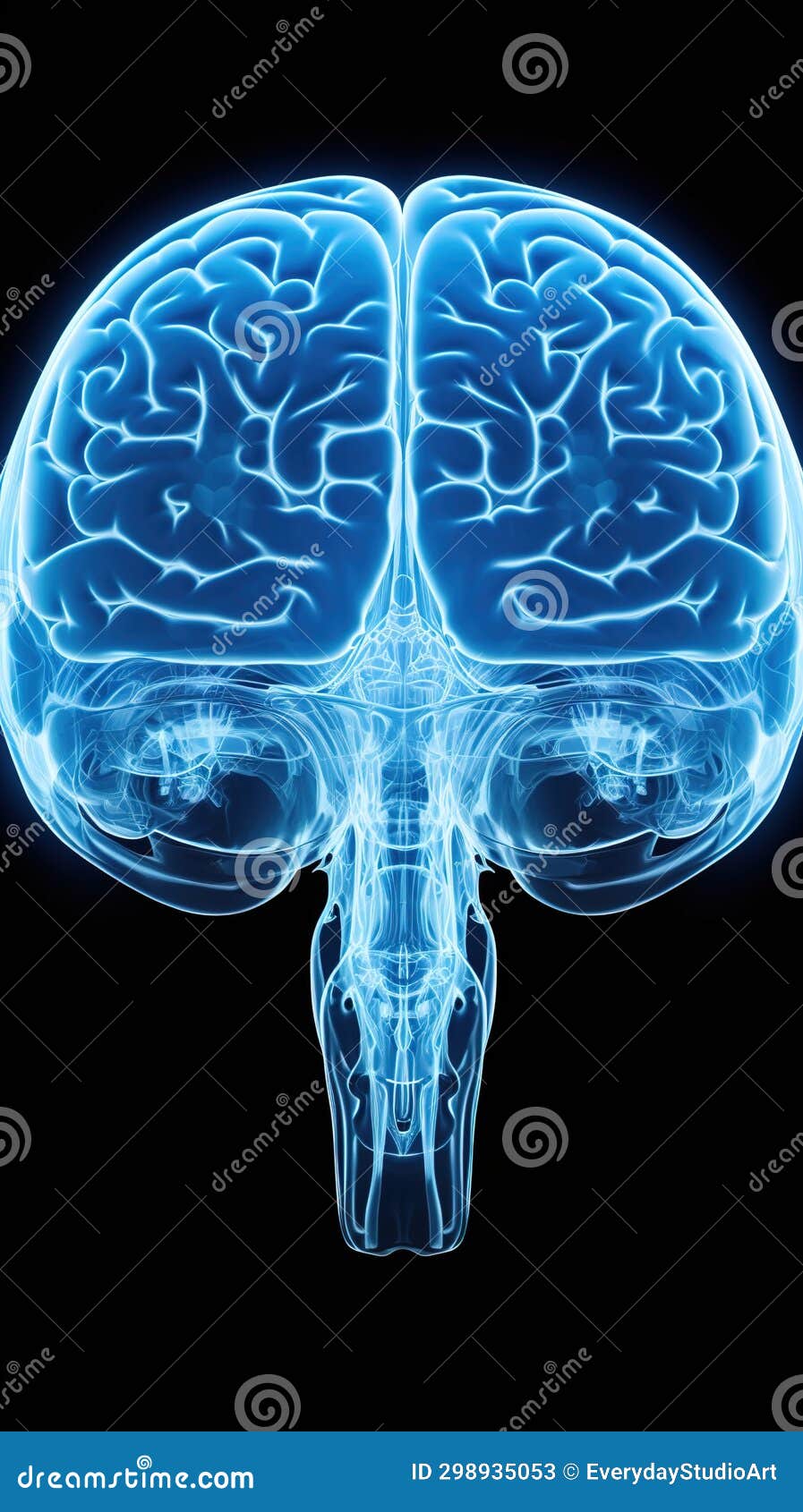 X-ray of Human Brain and Blue Tone Radiograph on Dark Background, Ai ...