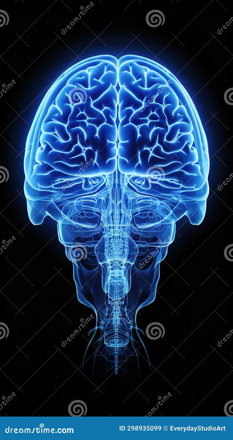X-ray of Human Brain and Blue Tone Radiograph on Dark Background, Ai ...