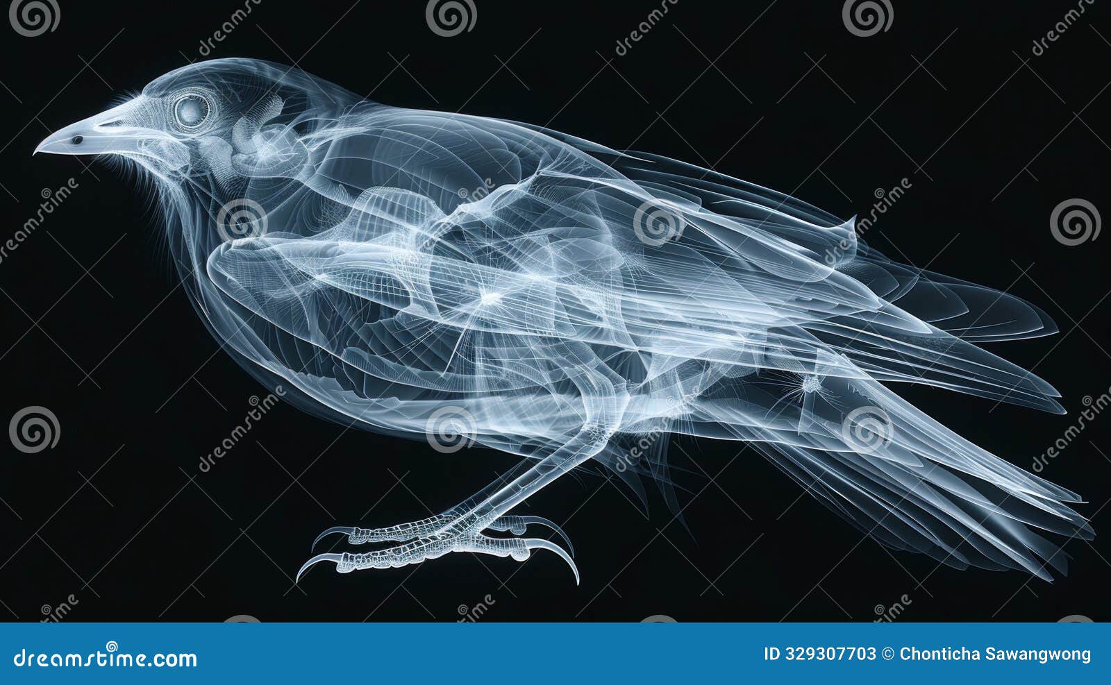 X-ray Image of a Bird Displaying Intricate Skeletal Structure ...
