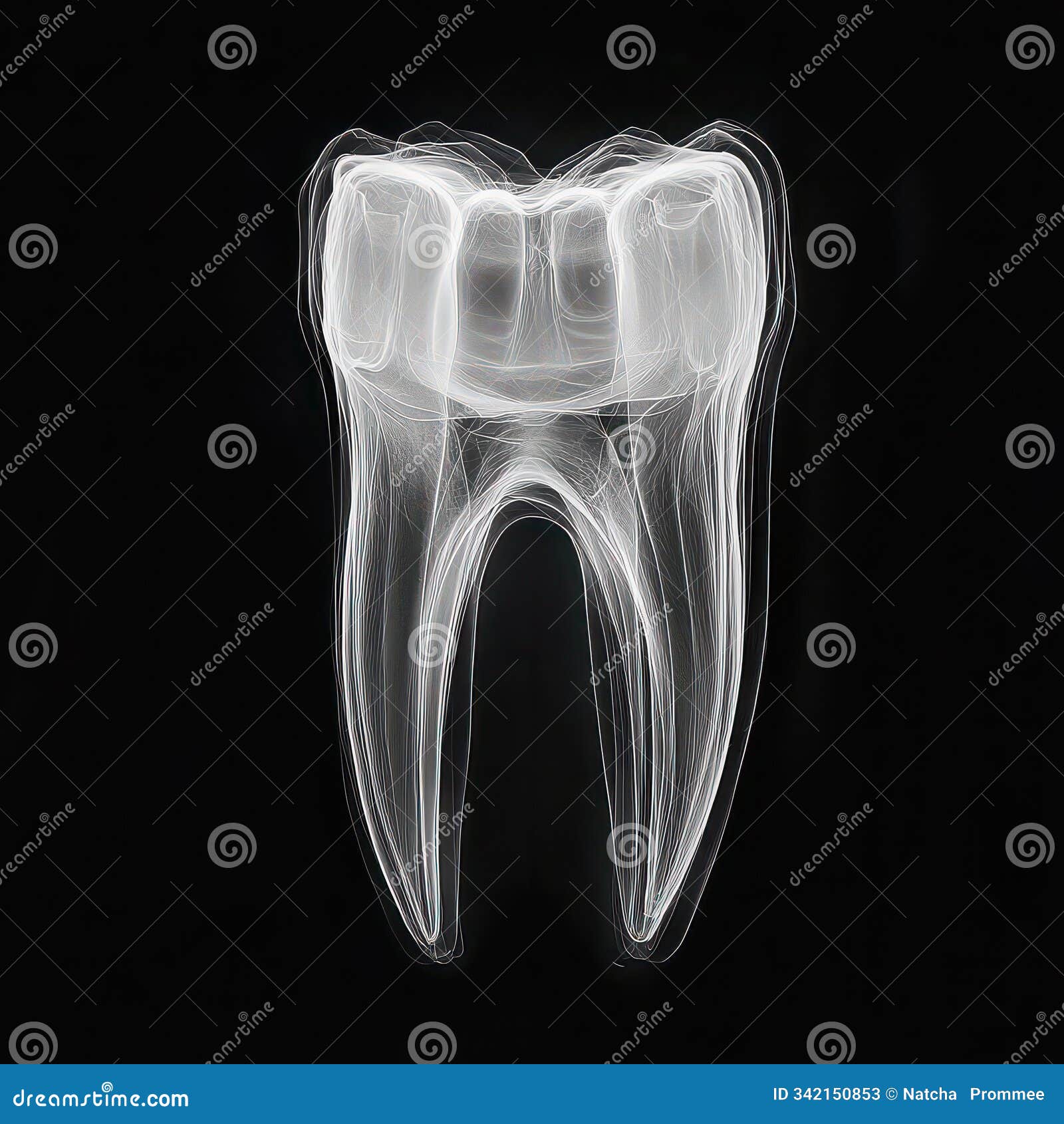 X-ray Image of Human Molar Teeth on Black Background Stock Illustration ...