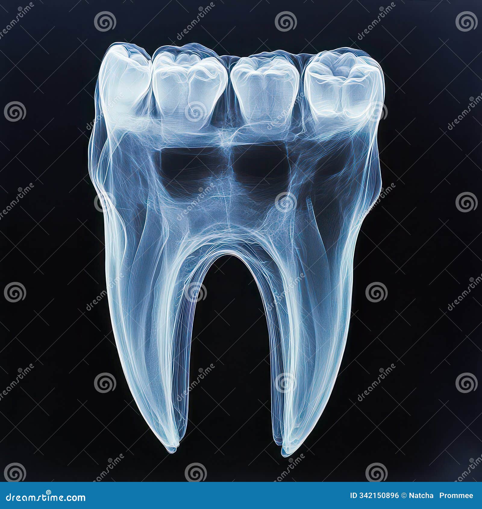 X-ray Image of Human Molar Teeth on Black Background Stock Illustration ...